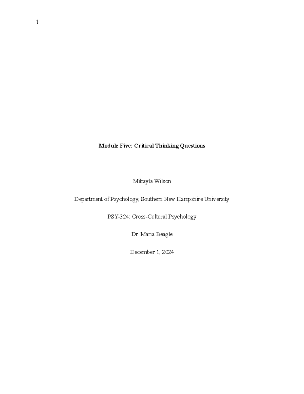 Module Five - Critical Thinking Questions - Module Five: Critical ...