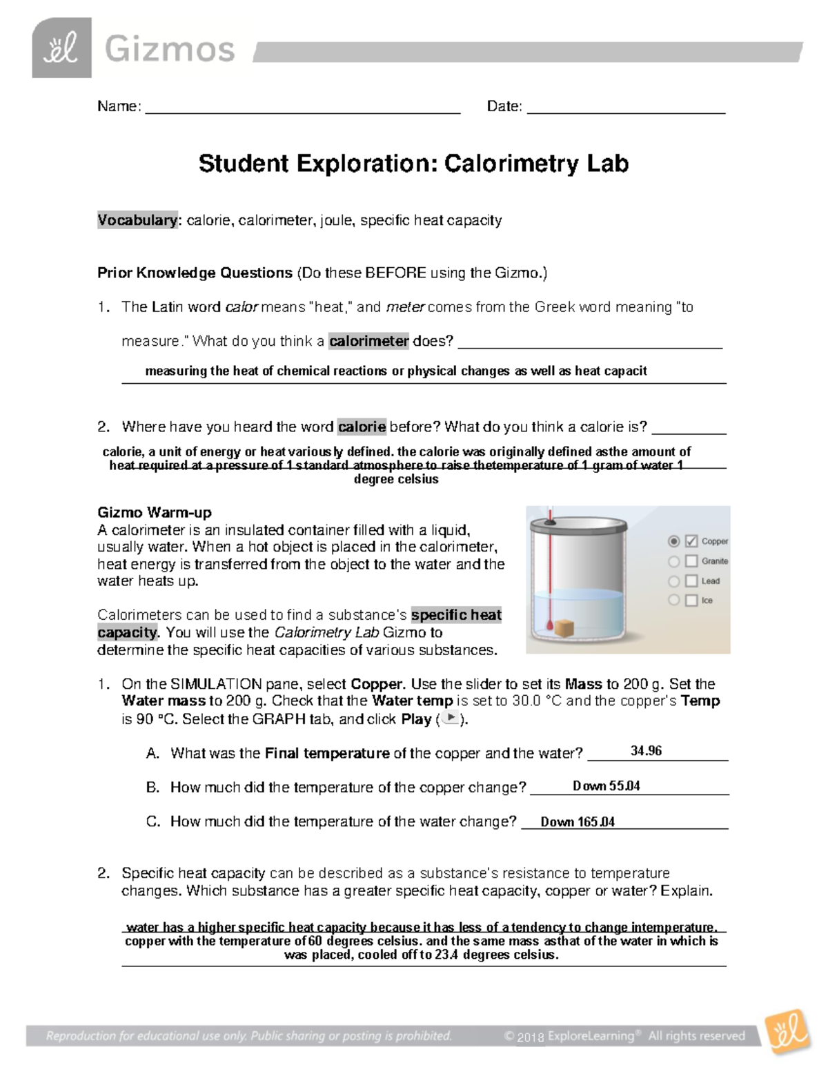 Calorimetry Lab Exploration - Chem 12 Lab Activity Guide - Studocu