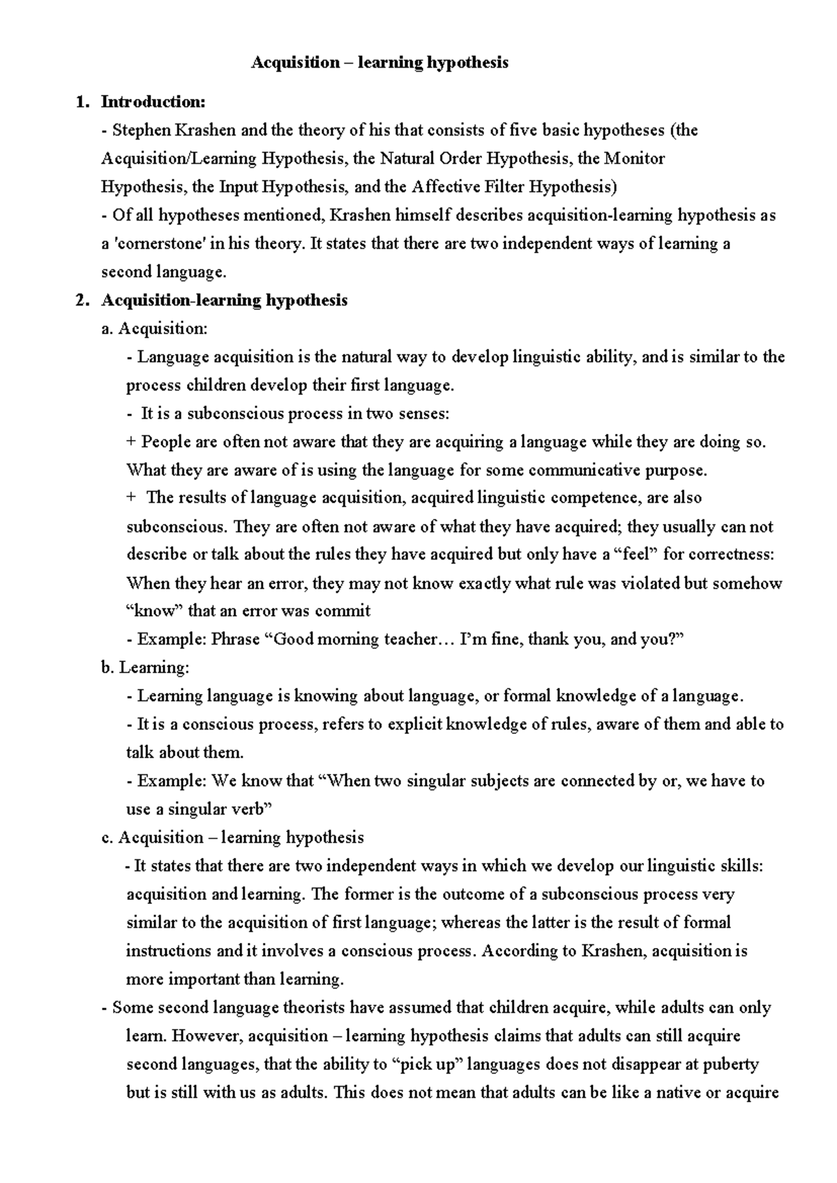 Acquisition-learning hypothesis - It states that there are two ...