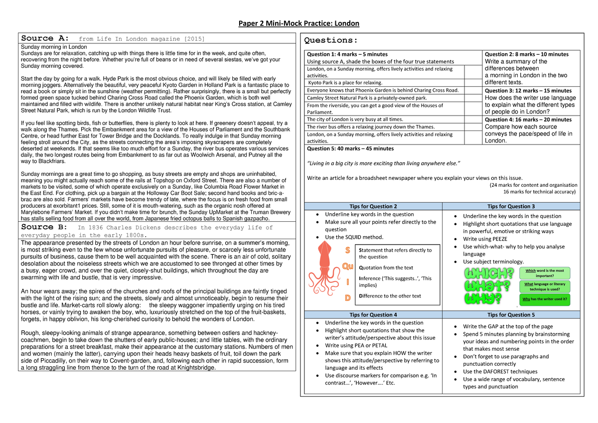 Mini Mock 3 Paper 2 - Mock - Paper 2 Mini-Mock Practice: London Source ...