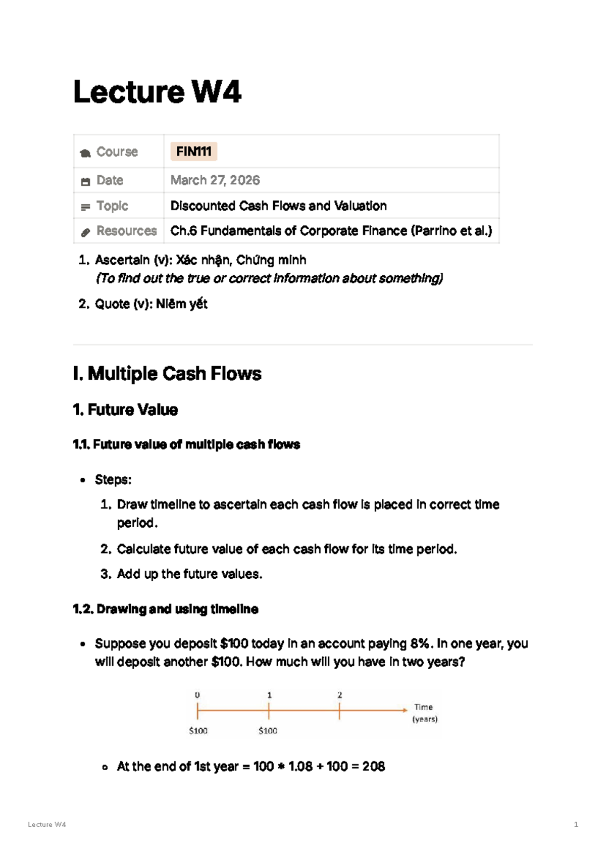 Lecture W4: Discounted Cash Flows & Valuation Insights - Studocu