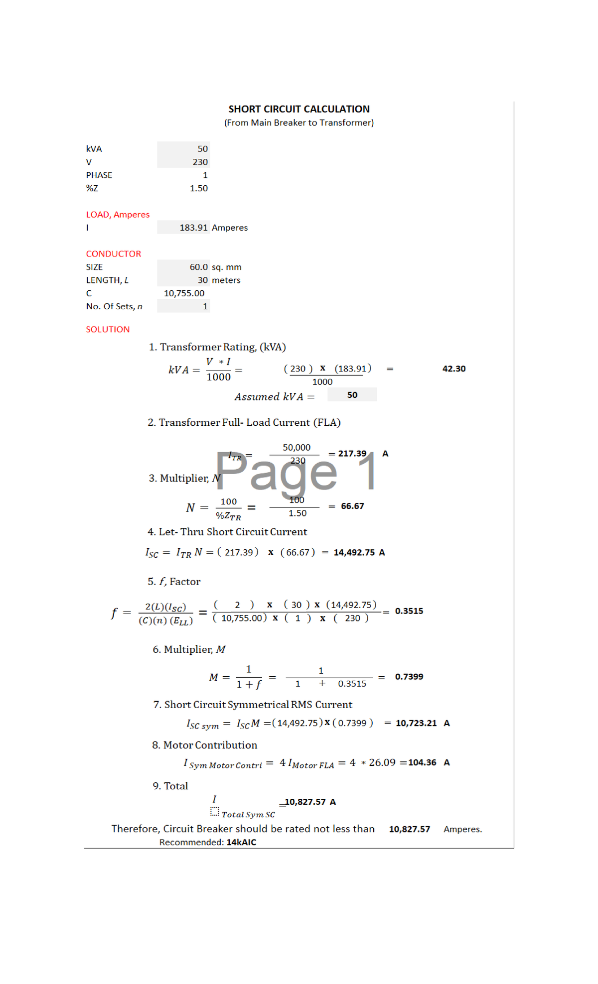 Doc10 - hematology notes - SHORT CIRCUIT CALCULATION (From Main Breaker ...