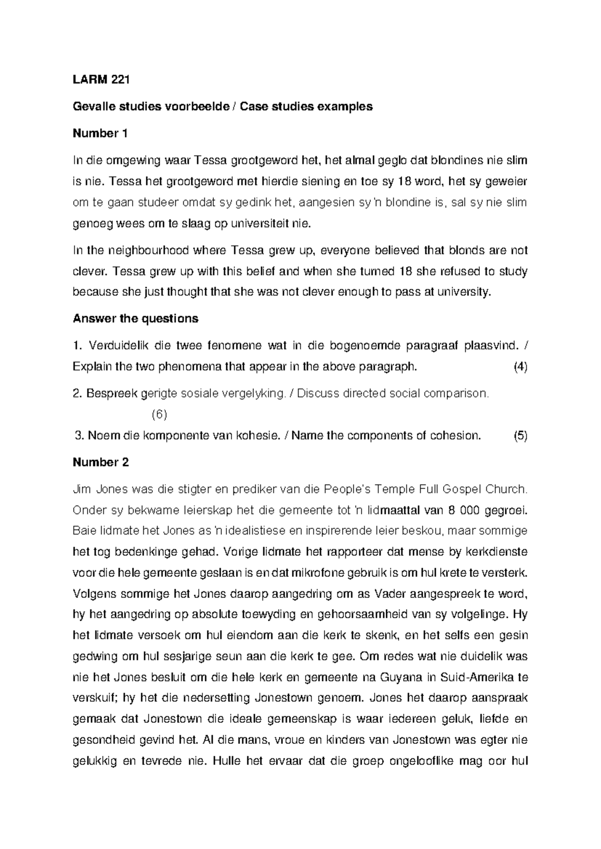 LARM 221 Final Exam Case Studies and Essay Examples - Studocu