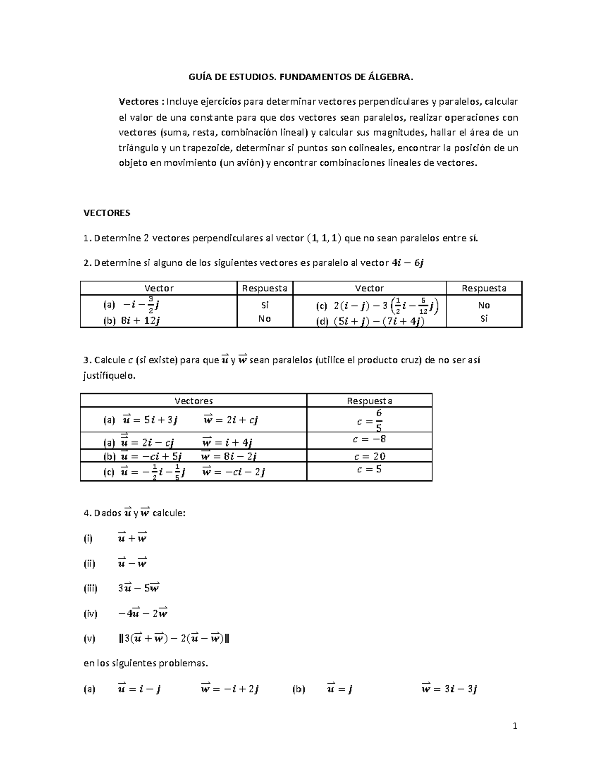 GUÍA DE ESTUDIOS: FUNDAMENTOS DE ÁLGEBRA (VECTORES) - Studocu