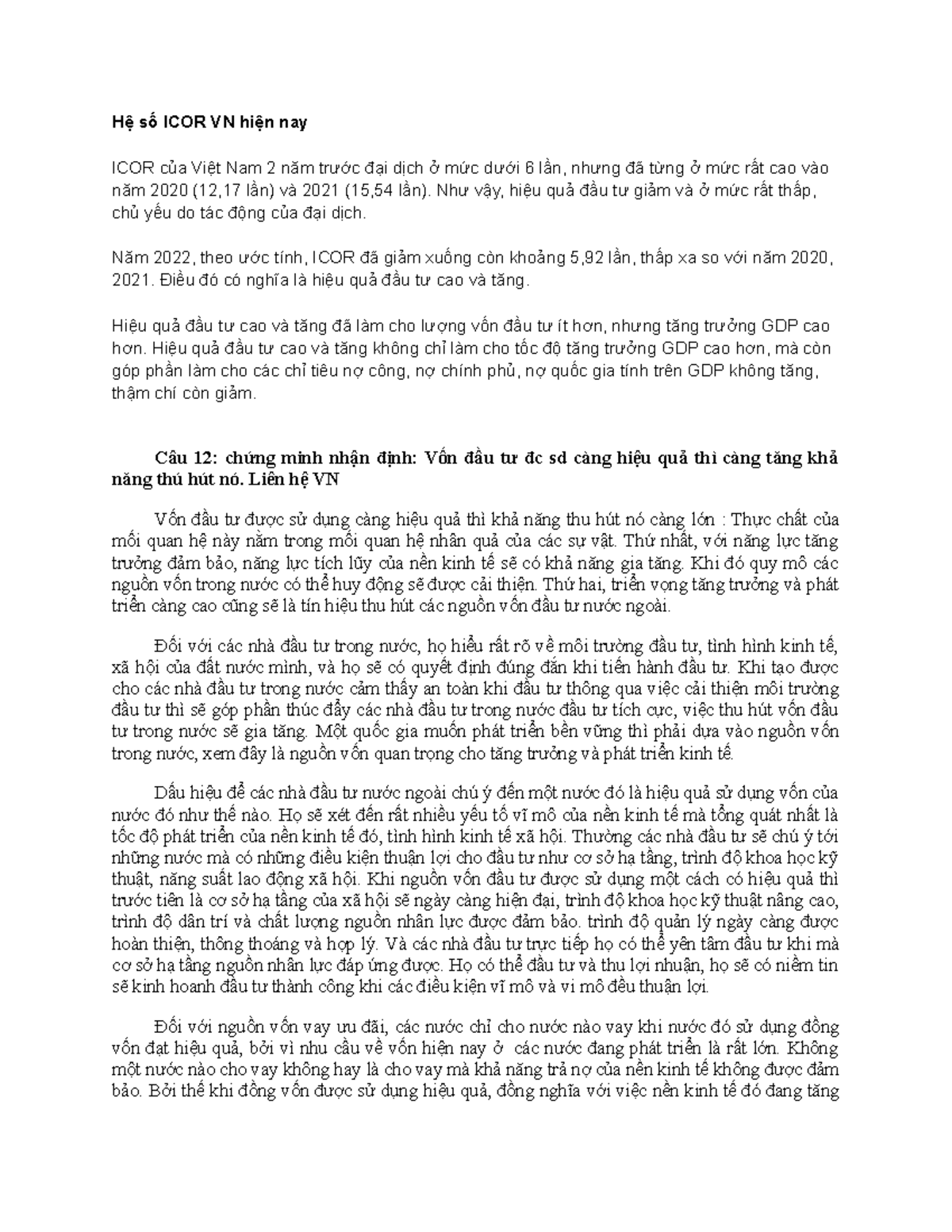 KTĐT - tài liệu tự chuẩn bị - Hệ số ICOR VN hiện nay ICOR của Việt Nam ...