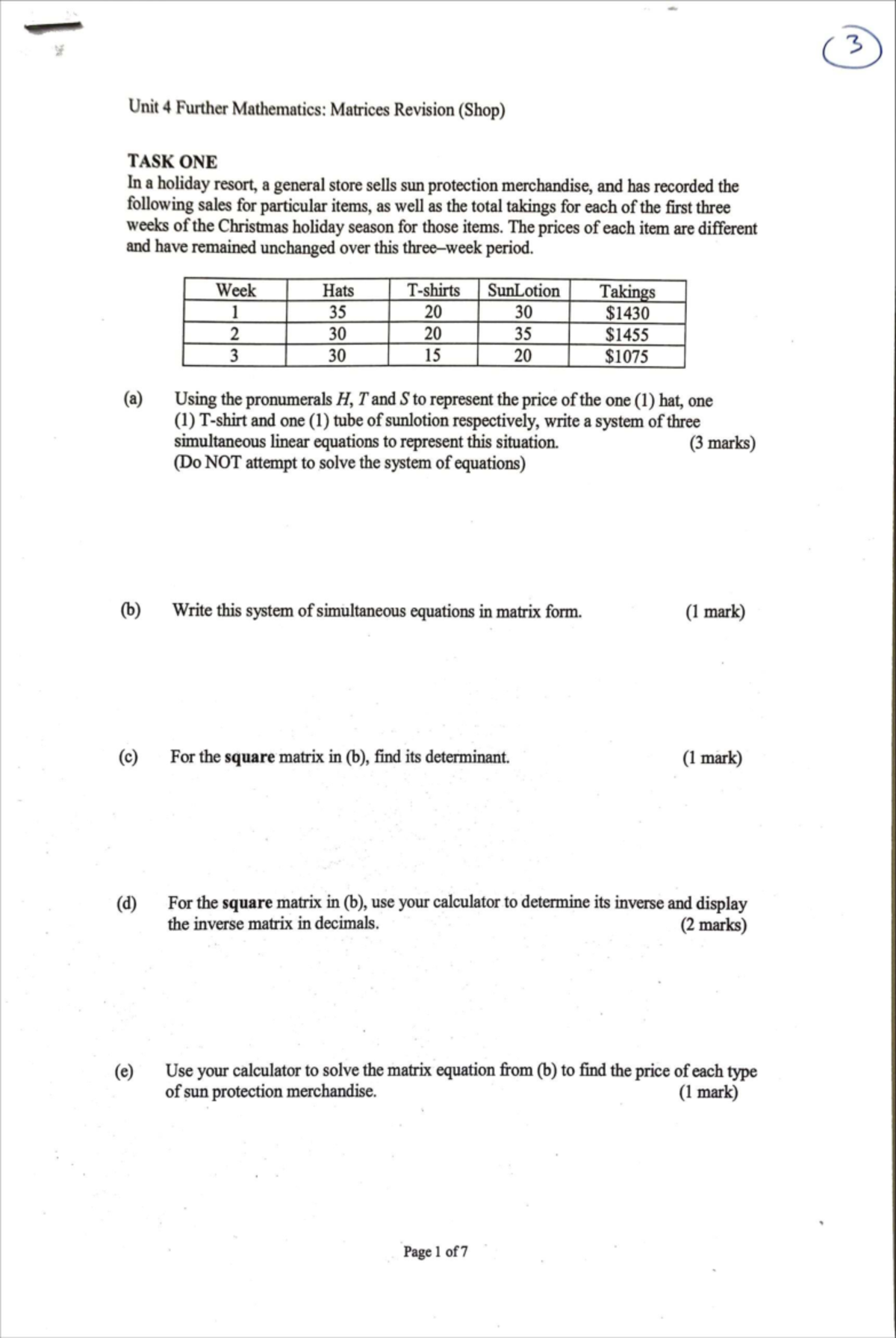 VCE 3 & 4 General Mathematics: Module 3 - SAC 3 Revision on Matrices ...