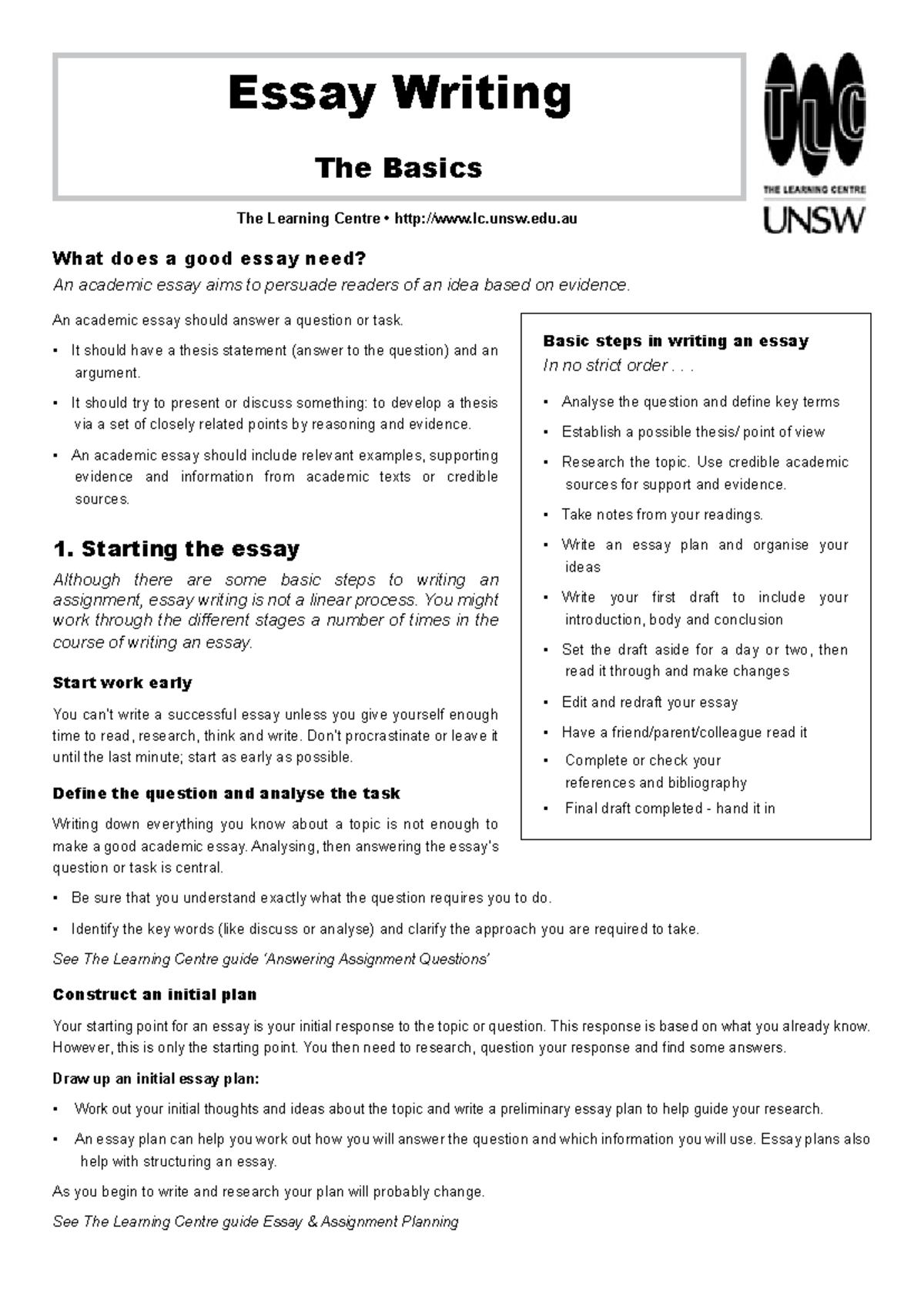 ESSA101: Essay Writing Basics and Key Strategies for Success - Studocu