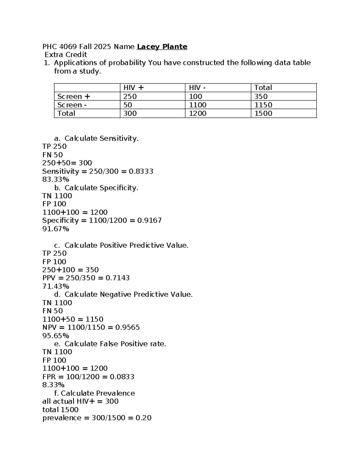 Extra Credit PHC 4069: Probability & Correlation Analysis - Studocu