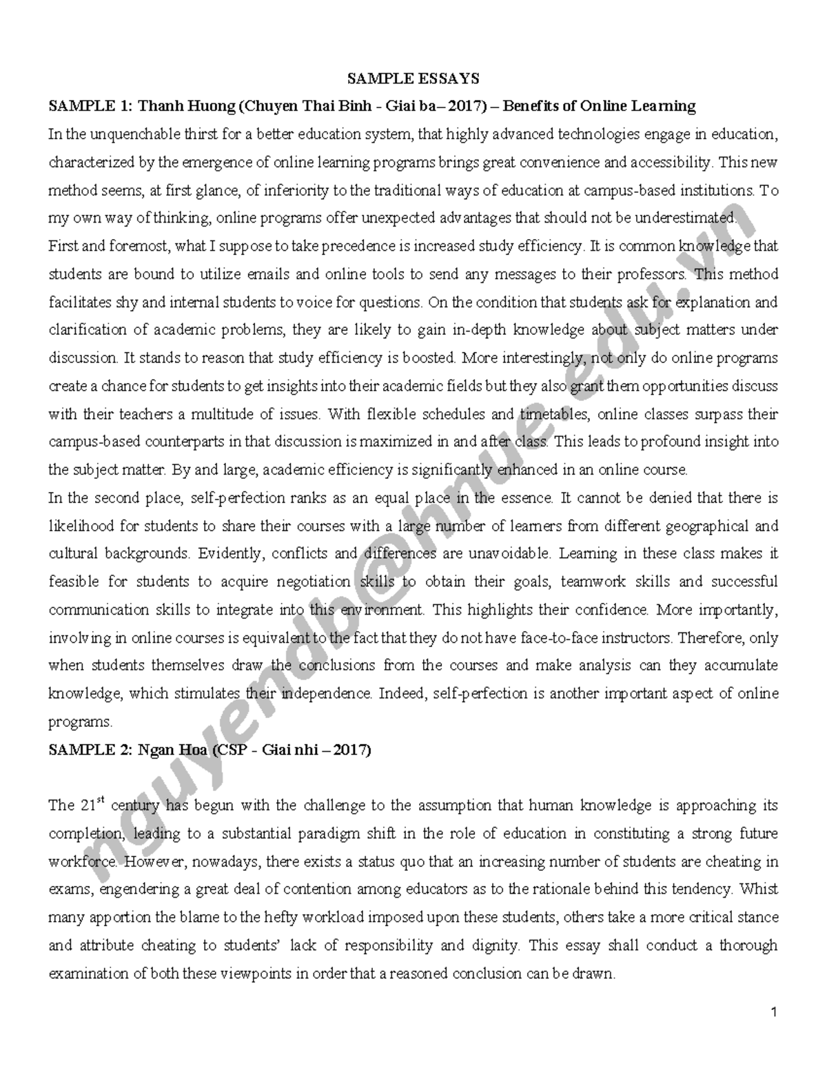 HSGQG - Sample Essays on Online Learning and Cheating in Exams - Studocu