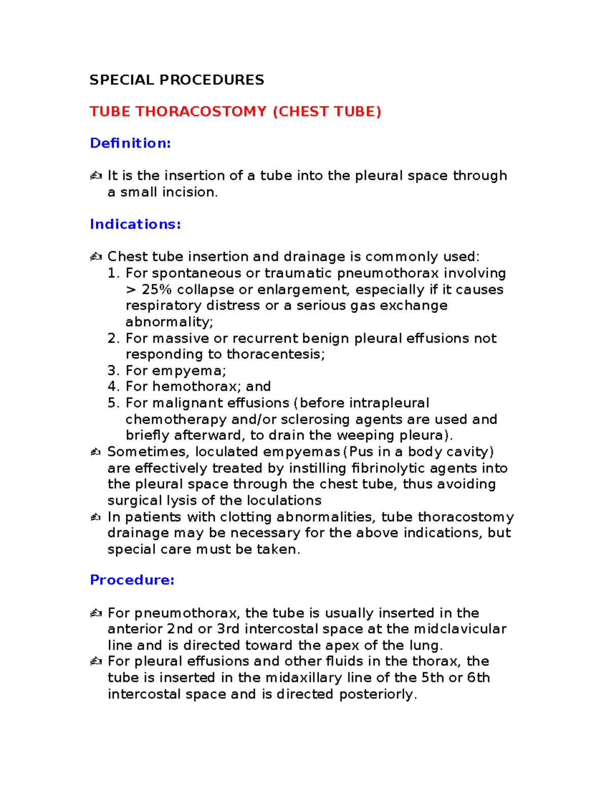 Special Procedures - None - SPECIAL PROCEDURES TUBE THORACOSTOMY (CHEST ...