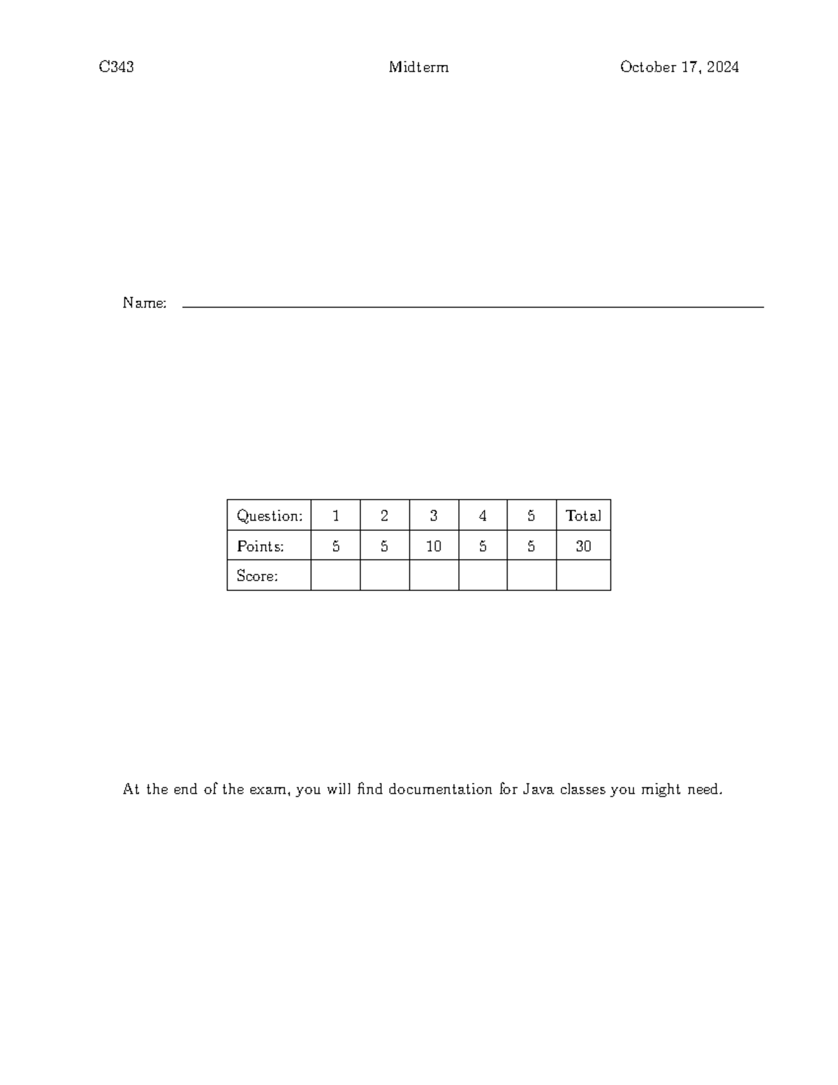 C343 Midterm Exam Notes - October 17, 2024 - Studocu