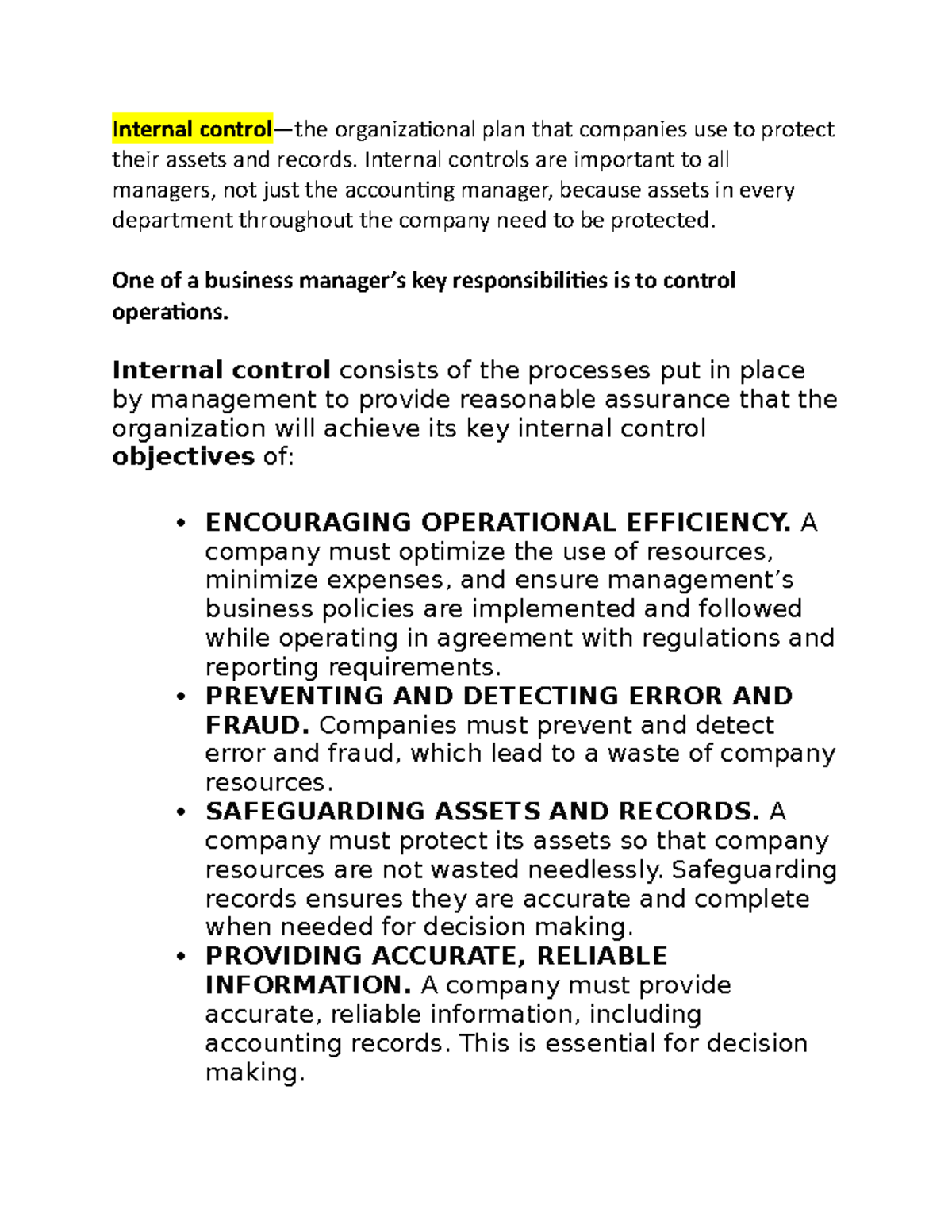 Chapter 8 Notes: Understanding Internal Control for Exams - Studocu