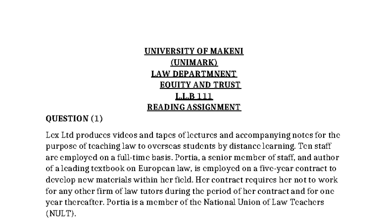 LLB III Reading Assignment: Equitable Remedies for Lex Ltd - Studocu
