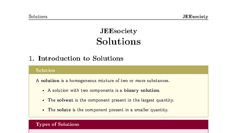 Solutions JEEsociety: Comprehensive Guide to Solution Types and ...