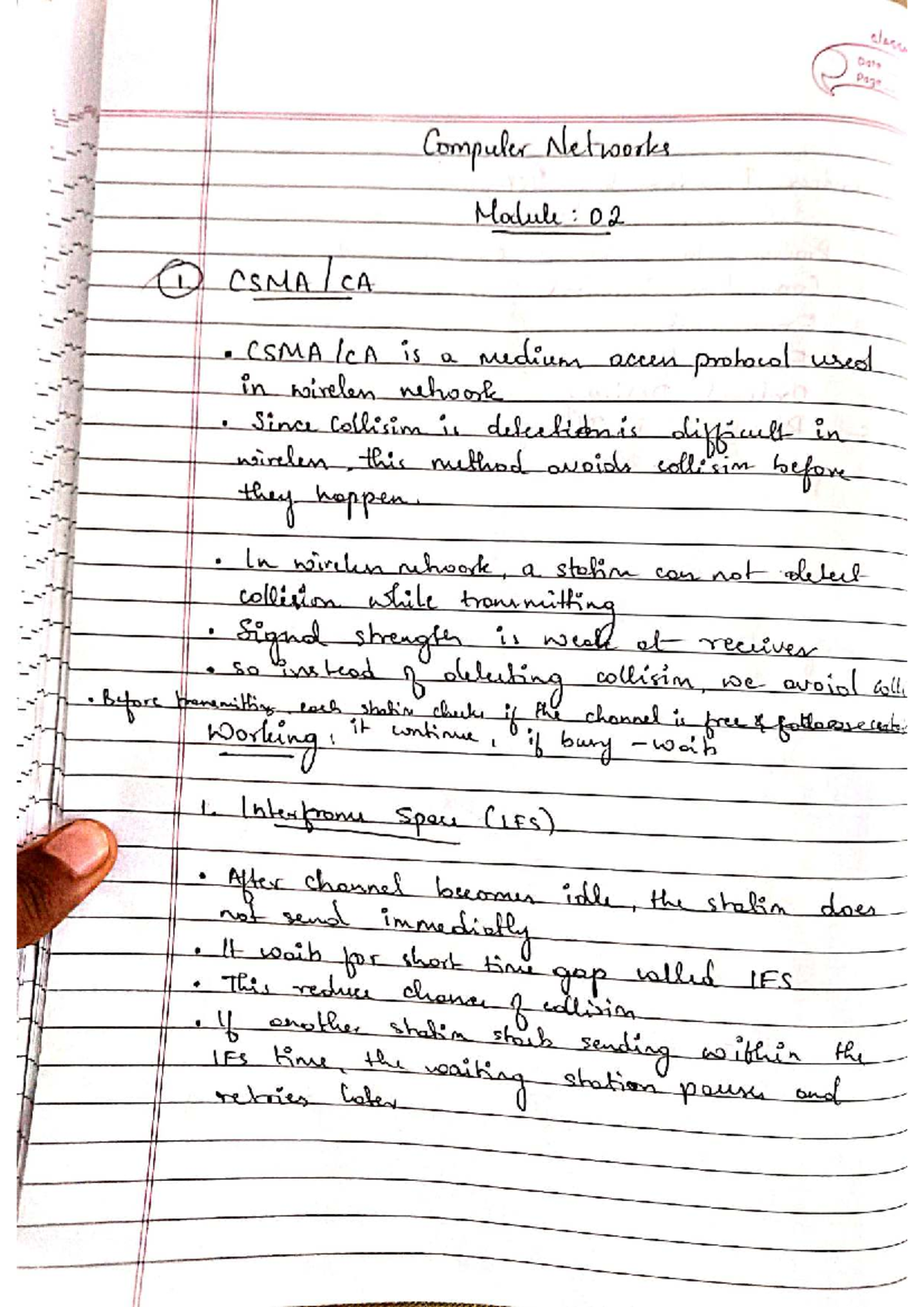 CN M2 - Study Notes on CSMA/CA and Data Link Layer Protocols - Studocu