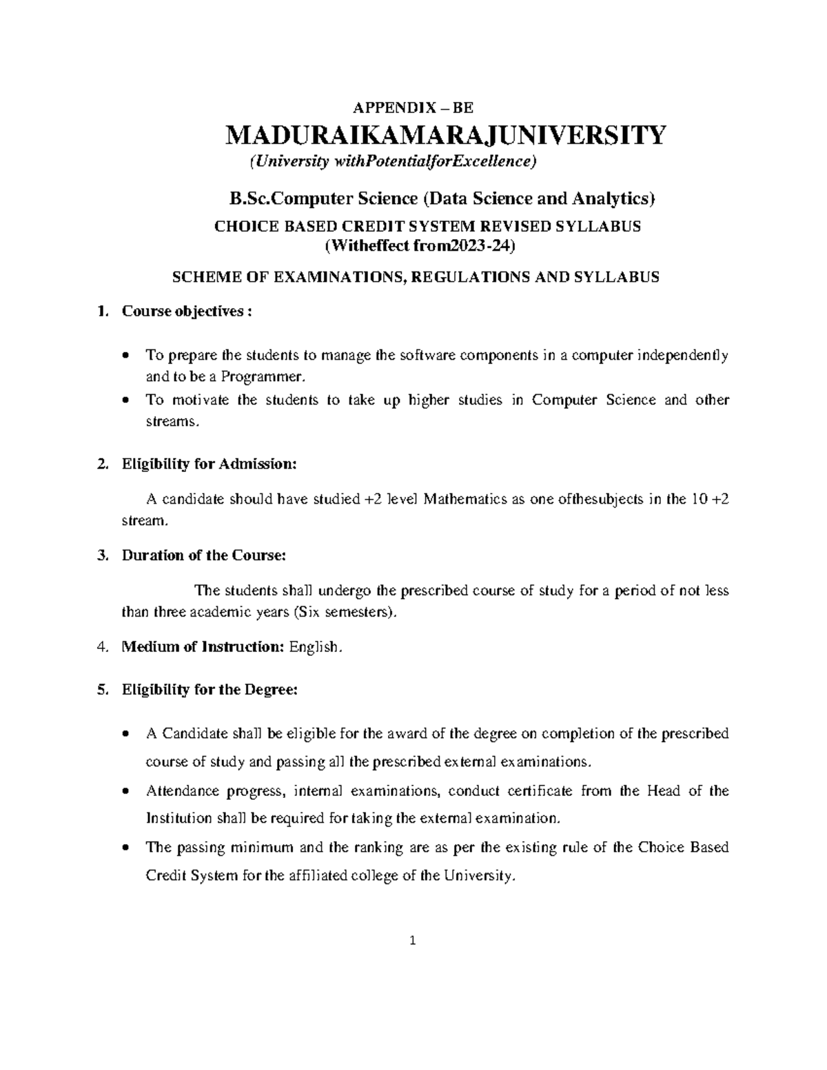 B.Sc CS - Revised Syllabus for Data Science and Analytics (2023-24) - Studocu