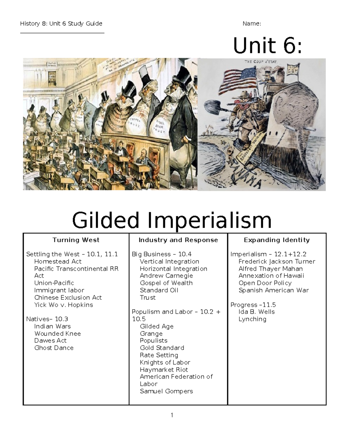 History 8: Unit 6 Study Guide on Gilded Imperialism and Expansion ...
