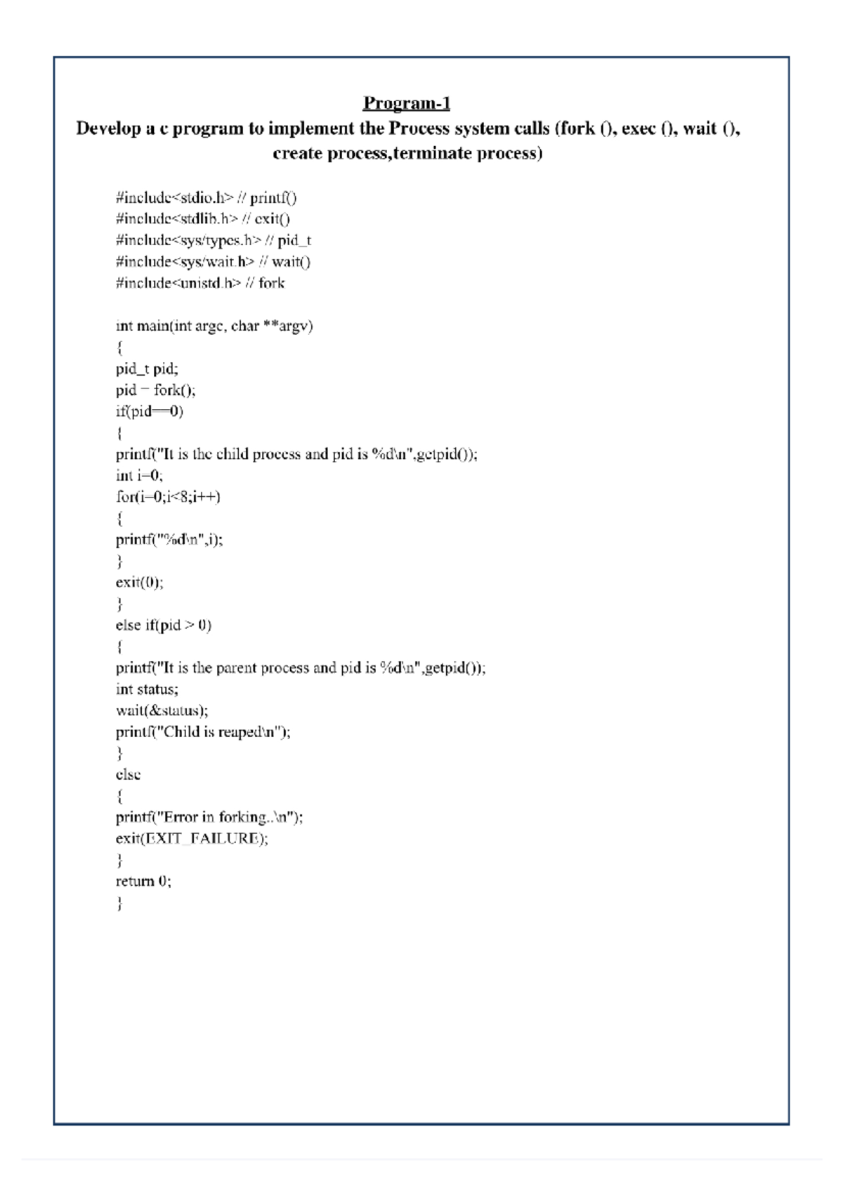 C Programming Lab Manual - Implementing Process System Calls and More - Studocu