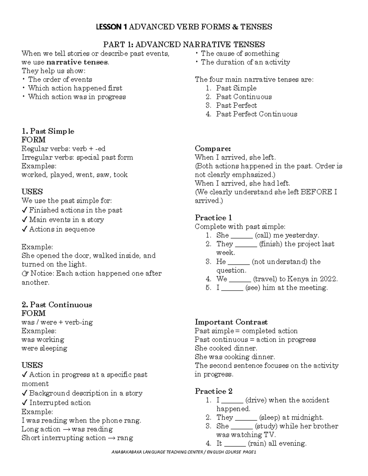 C1.2 Grammar Lesson: Advanced Verb Forms and Tenses - Studocu