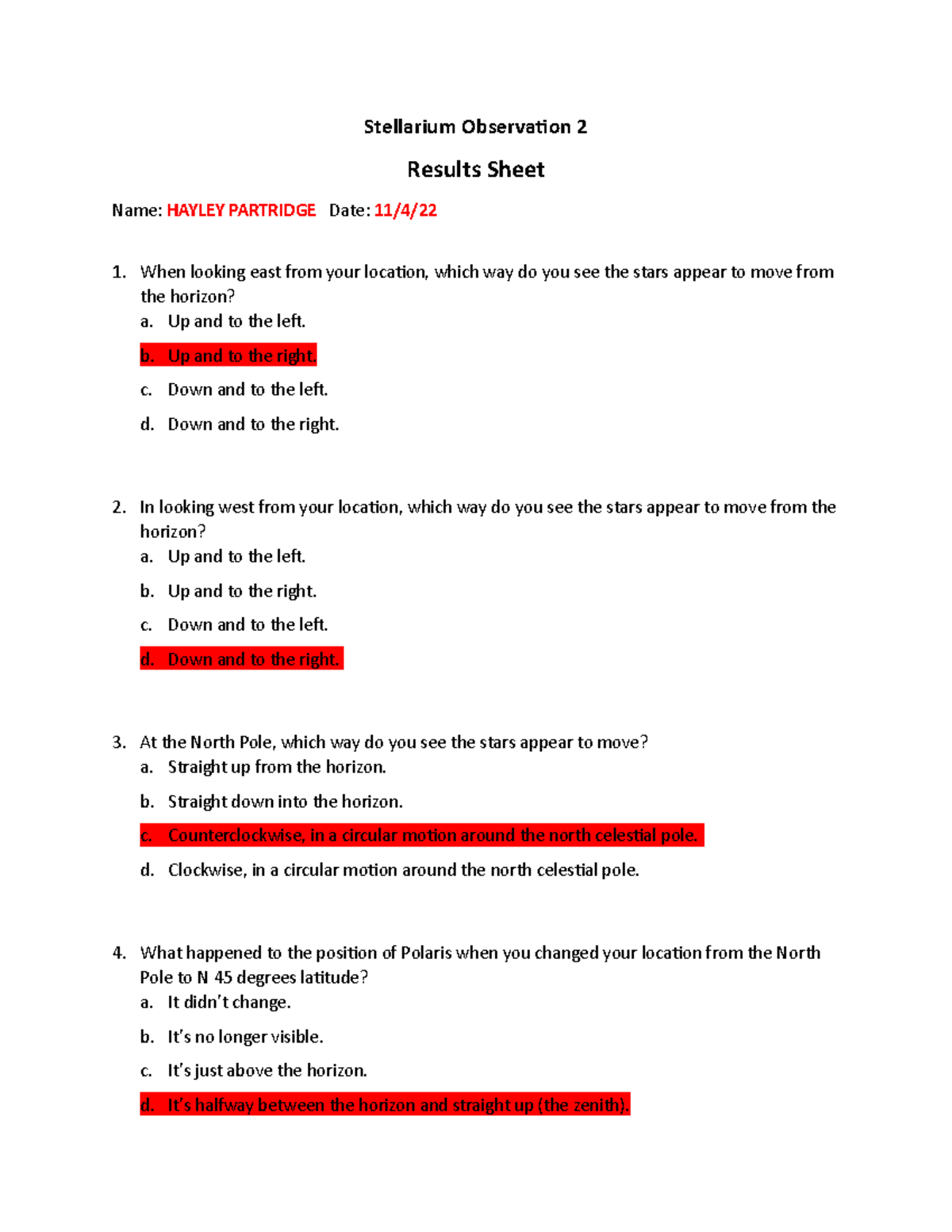 Stellarium Observation Module 2 - Star Movement Analysis - Studocu