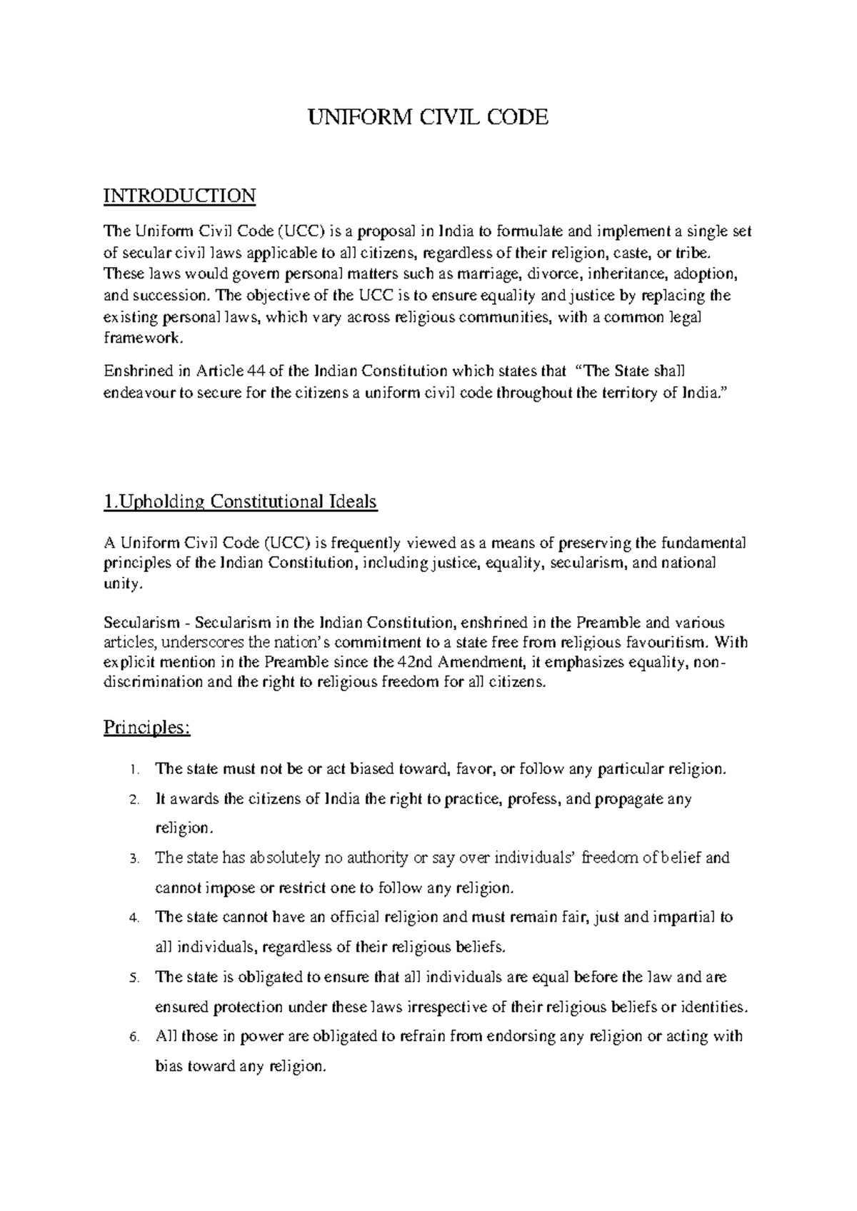 UCC Introduction: Understanding the Uniform Civil Code in India - Studocu