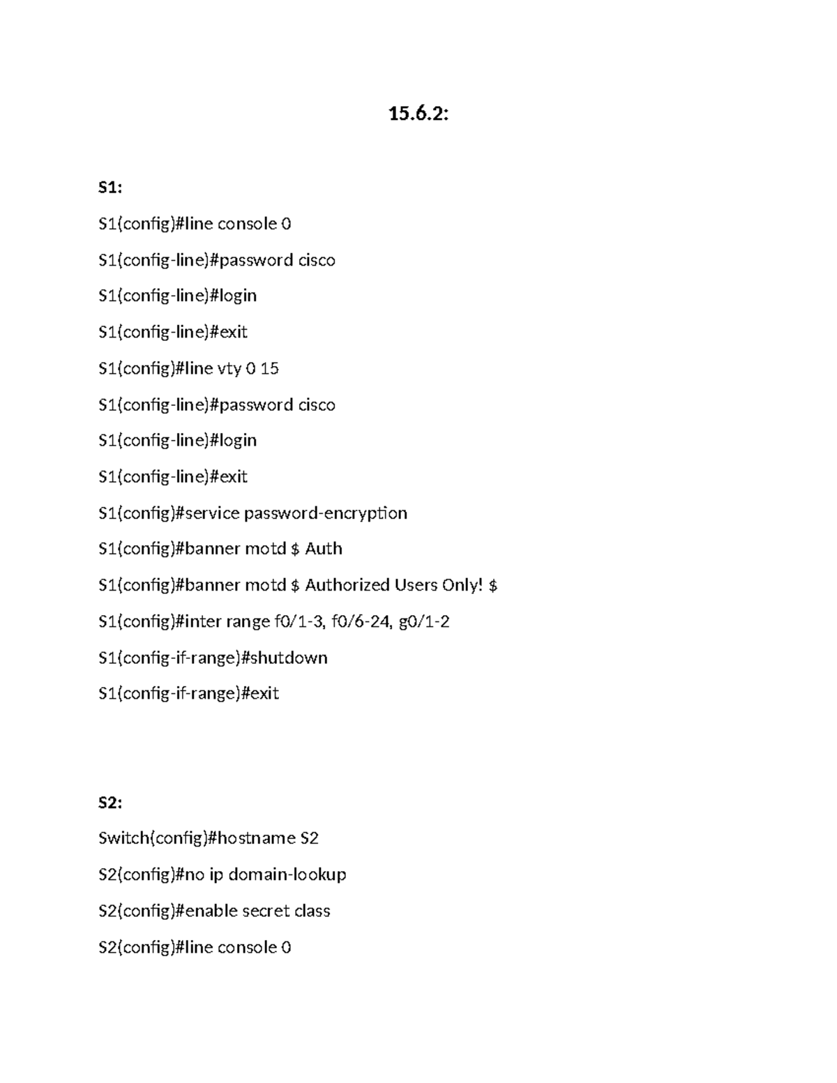 Thực Hành Nhóm 1 Jsahgasjai 156 S1 S1configline Console 0 S1config Linepassword 