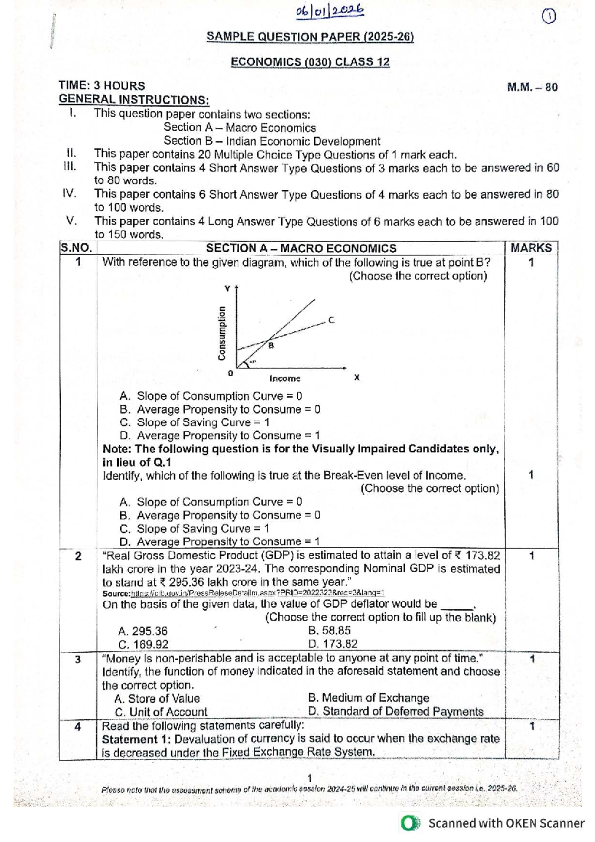SAMPLE QUESTION PAPER: ECONOMICS (030) CLASS 12 - 3 HOURS - Studocu