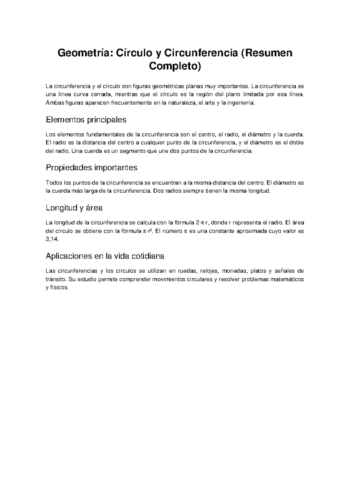Geometría: Círculo y Circunferencia (Resumen Completo) - Studocu