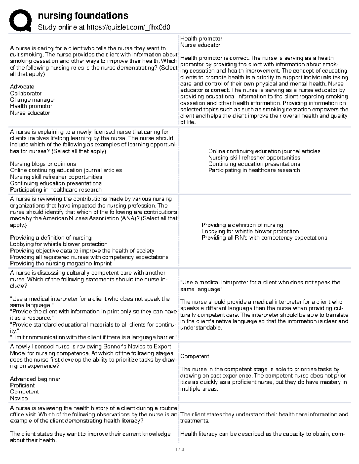 Nursing foundations ati - Study online at quizlet/_fhx0d A nurse is ...