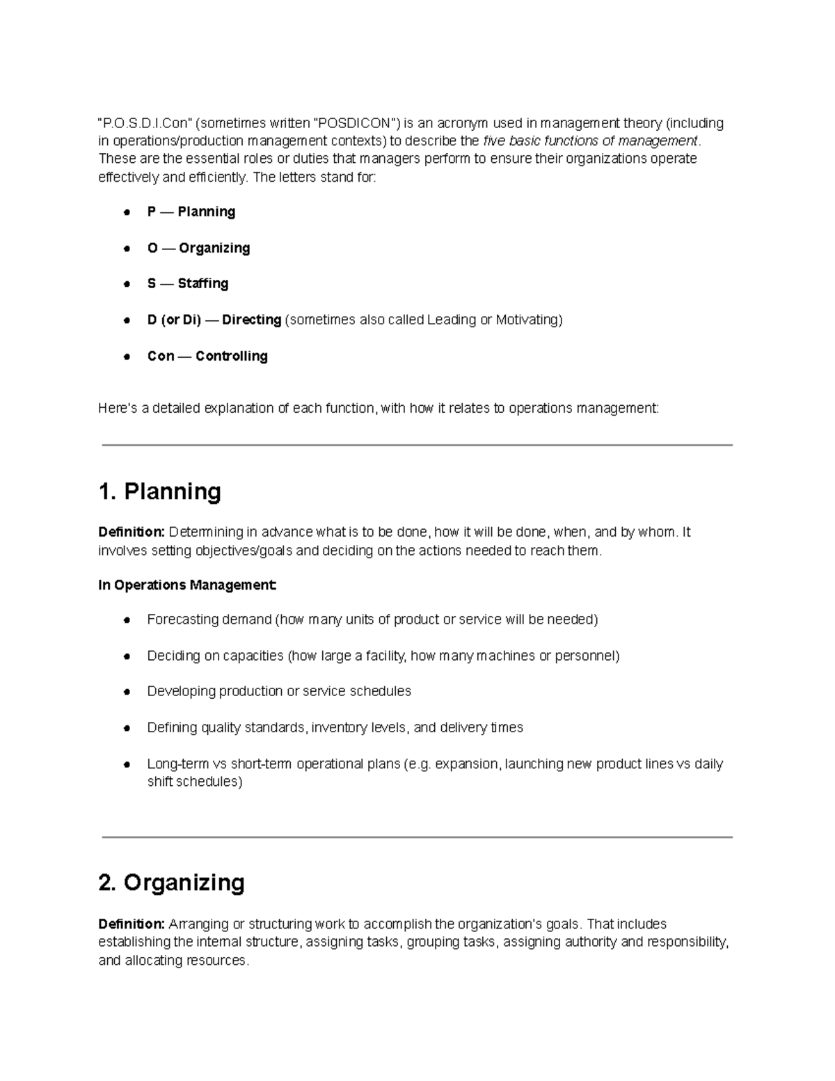 POSDC in Operations Management: Functions Explained - Studocu