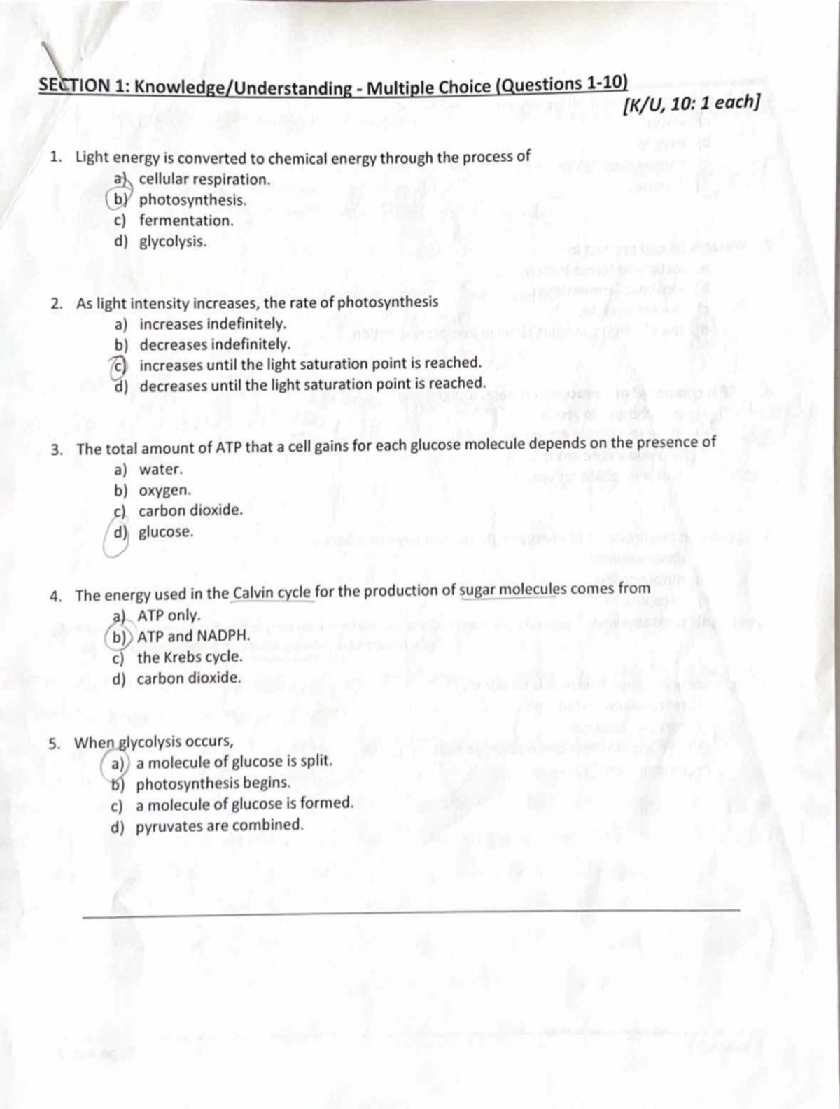 U2 BIO - Unit 2: Cellular Respiration & Photosynthesis MCQs and Applications - Studocu