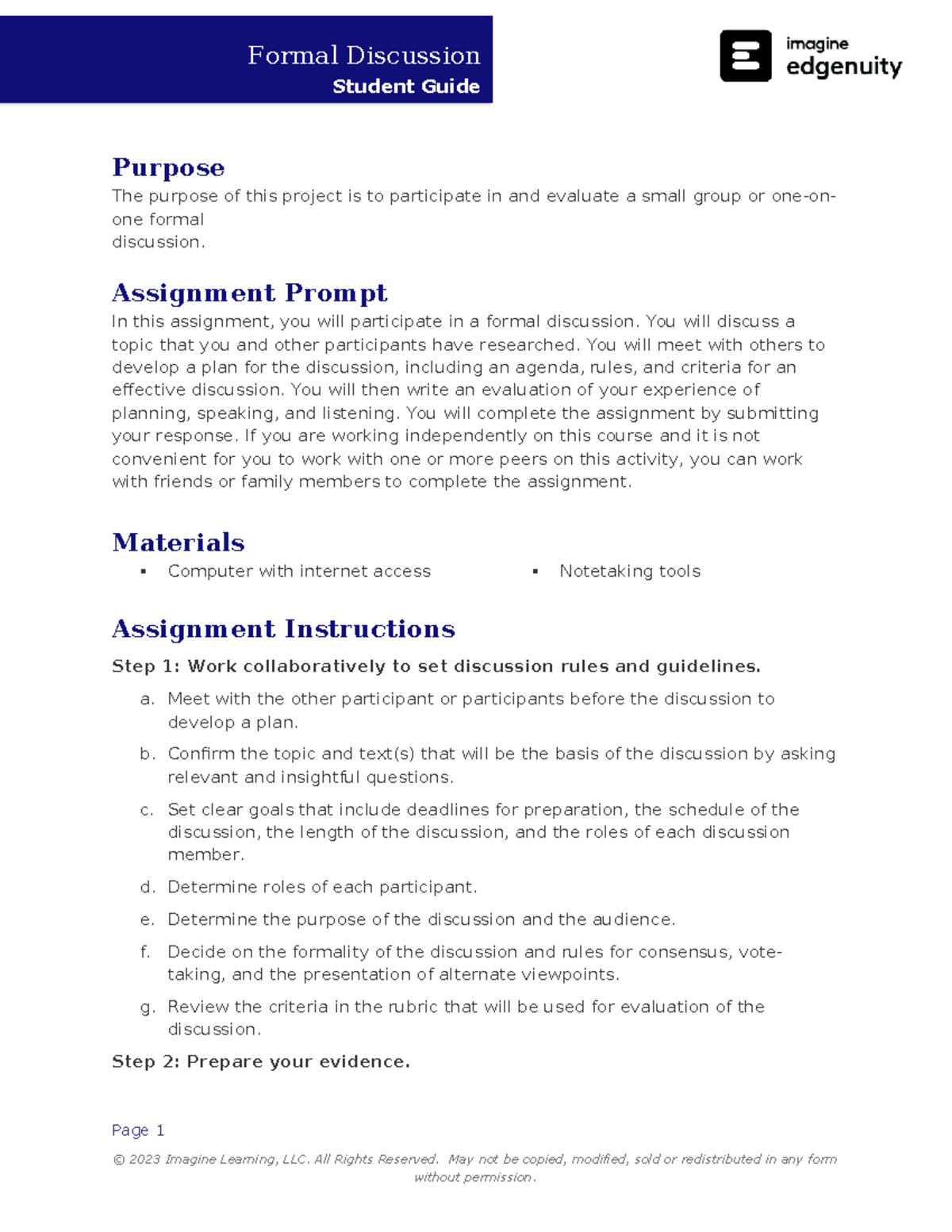 Project Guide: Formal Discussion Participation & Evaluation - Studocu
