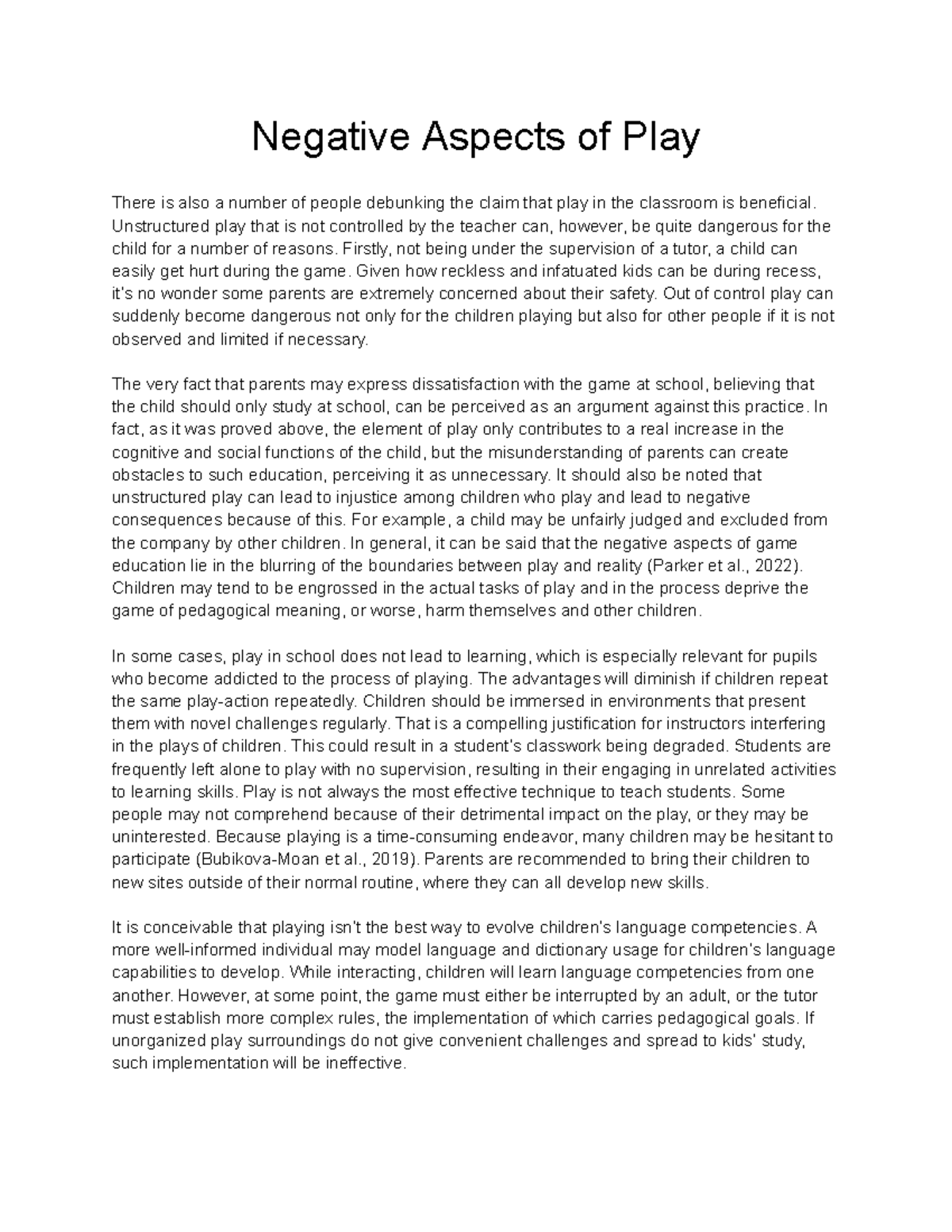 Negative Aspects of Play in Education: Risks & Consequences - Studocu