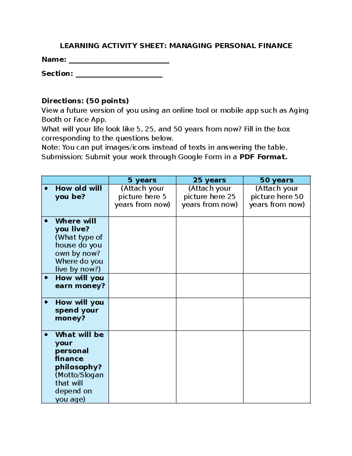 Learning Activity Sheet 2 - LEARNING ACTIVITY SHEET: MANAGING PERSONAL ...