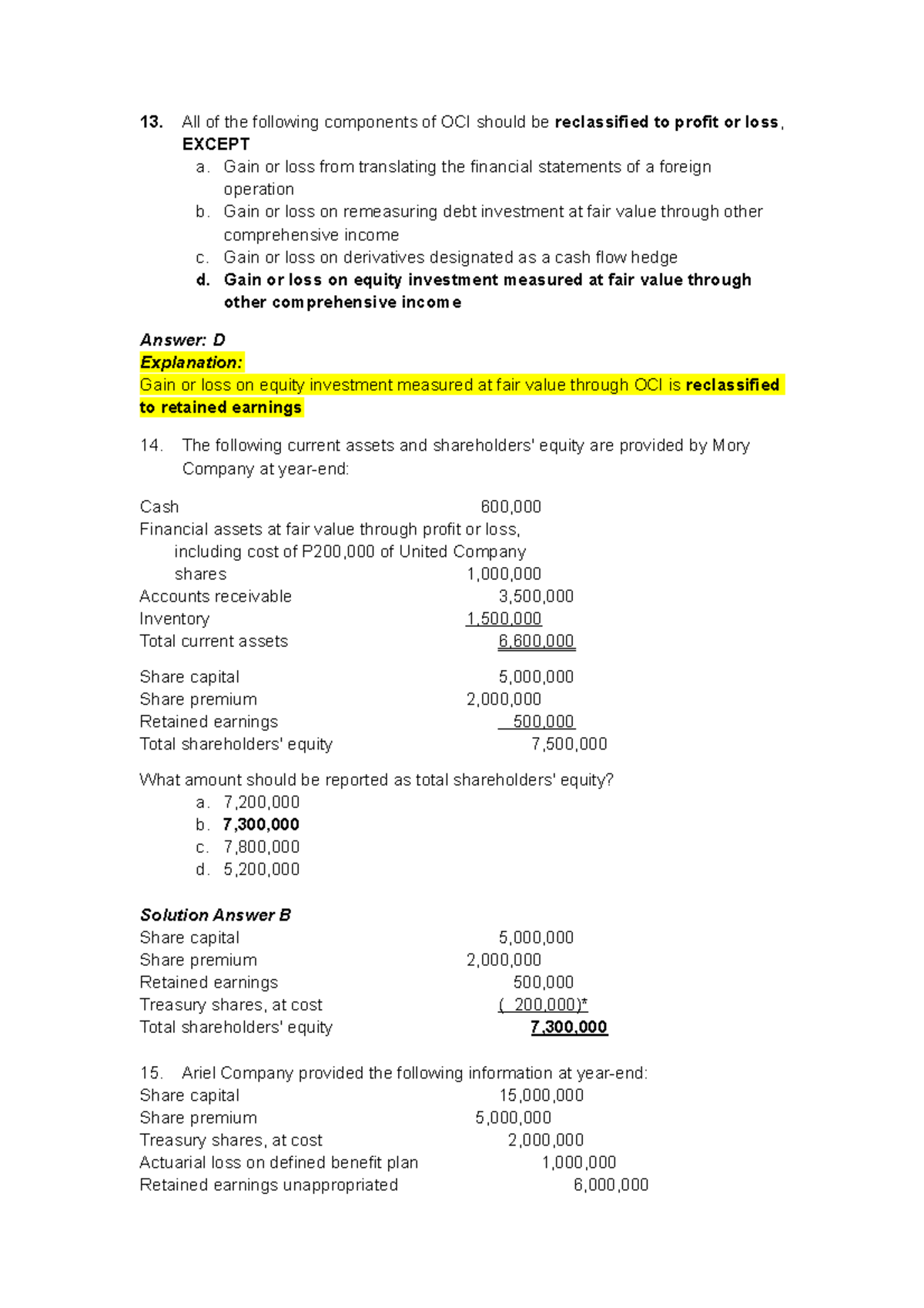Intermediate accounting 3 with corresponding solution and explanation ...