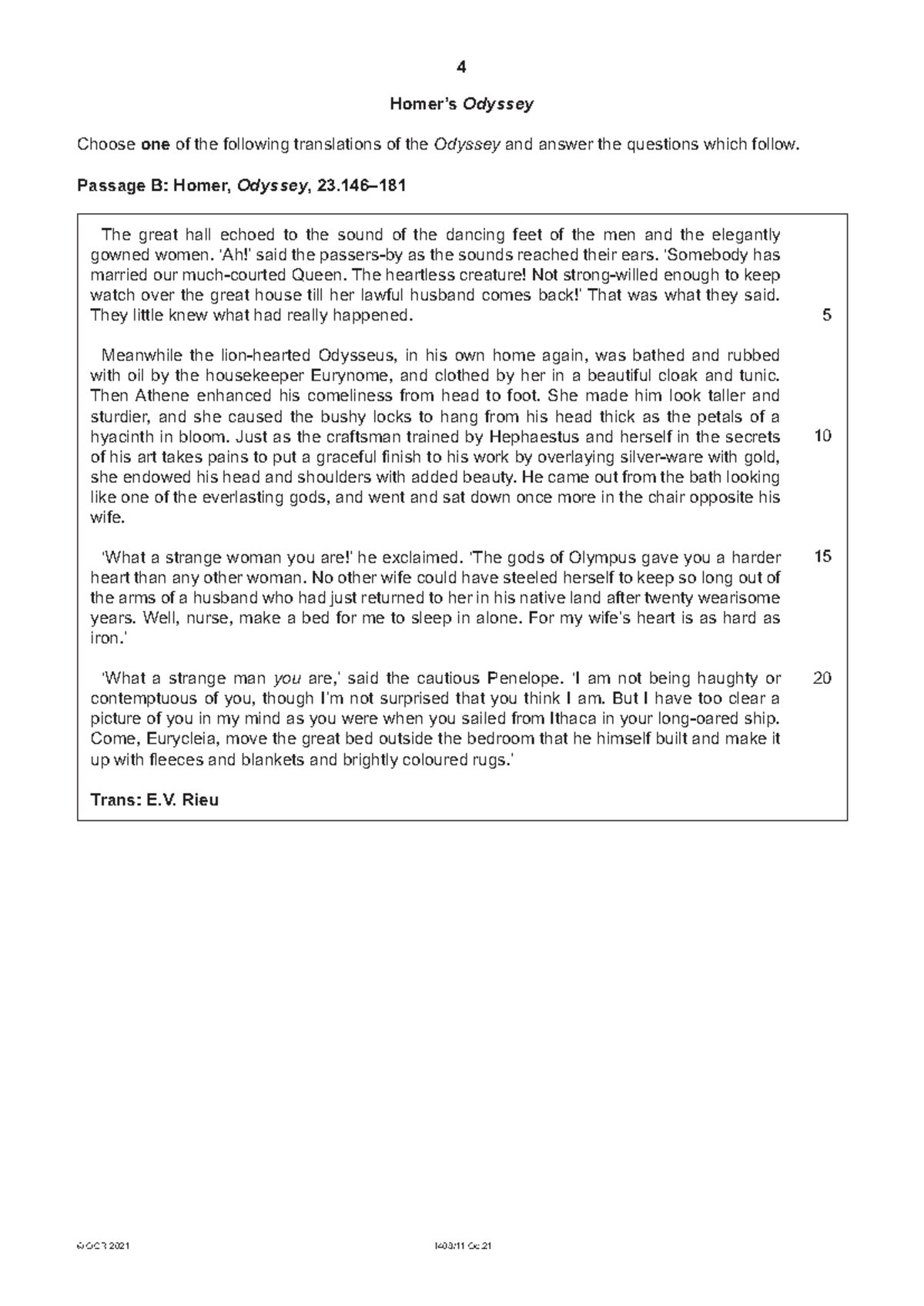 A Level Classical Civilisation H408: Odyssey & Aeneid Translation ...