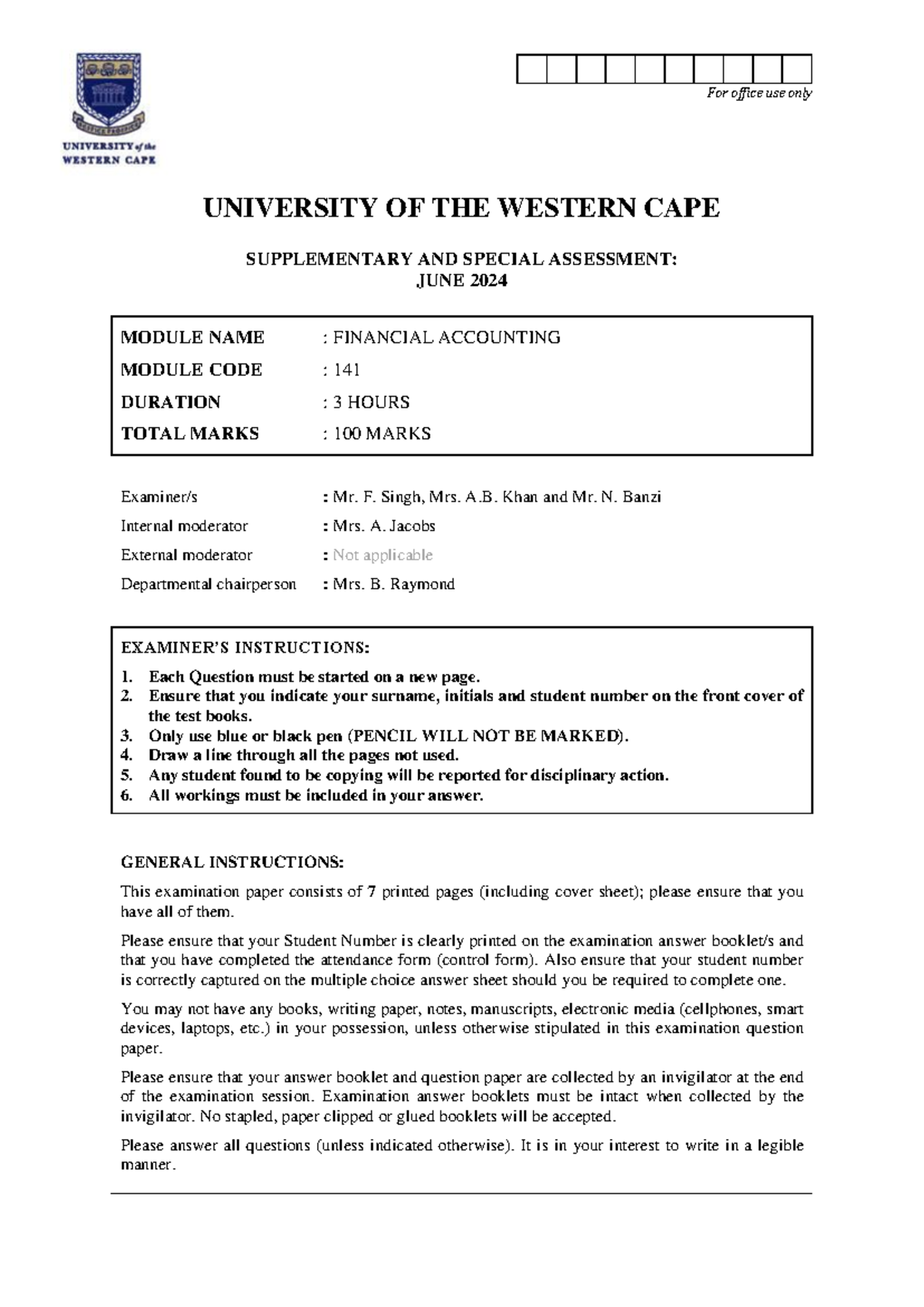FIA141 2024 06 SUPP - Financial Accounting Supplementary Exam - Studocu