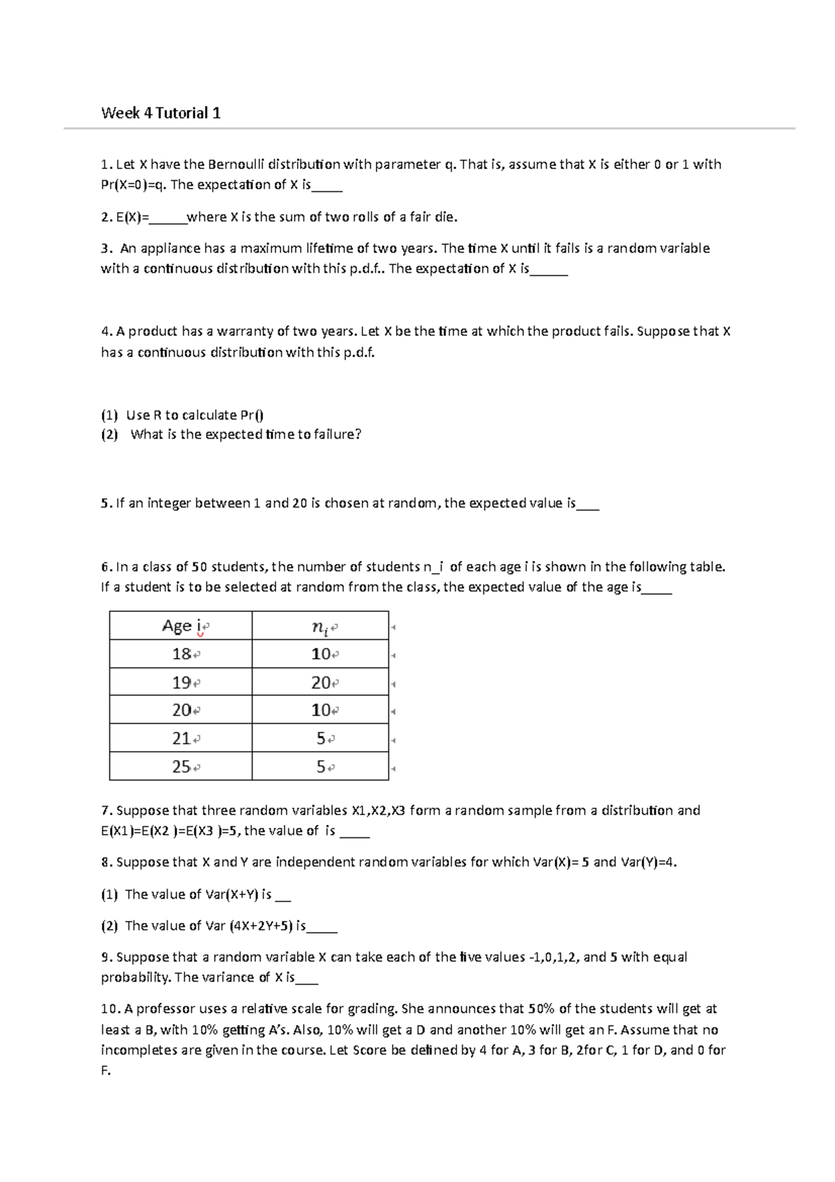 Week4 clone - additional questions - Week 4 Tutorial 1 Let X have the ...