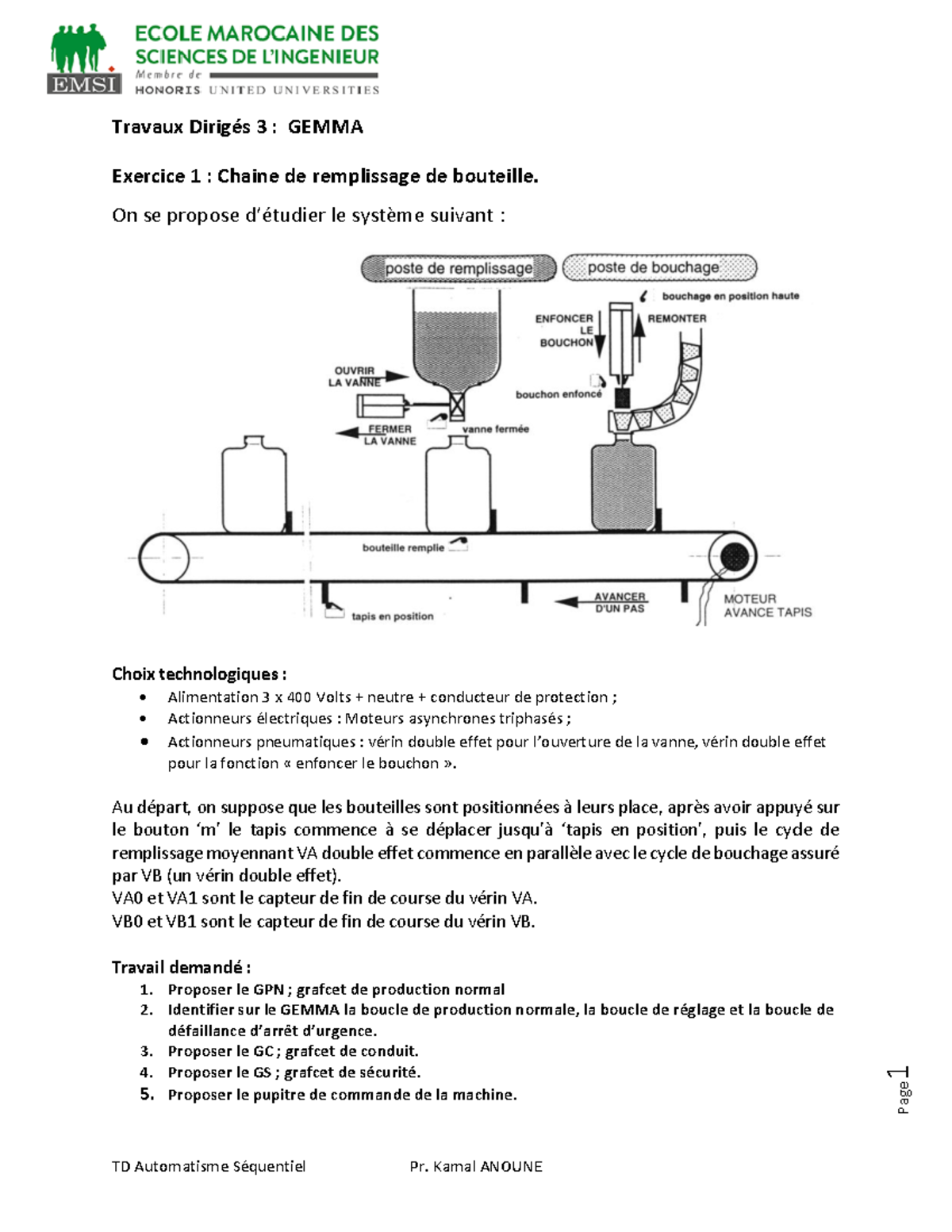 Exercices en Automatisme : GEMMA et Systèmes de Production - Studocu