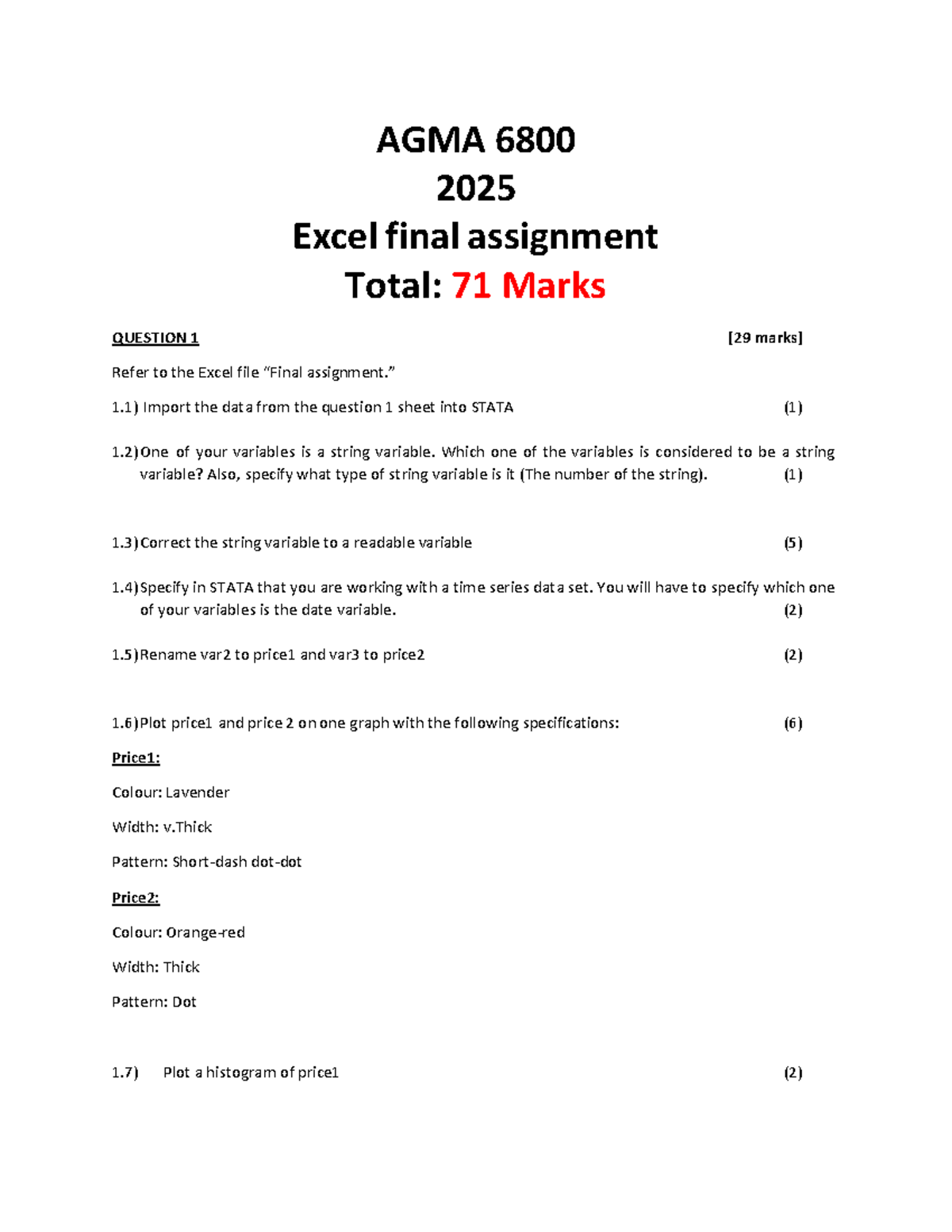 AGMA 6800 Final Assignment: Excel to STATA Data Analysis Guide - Studocu