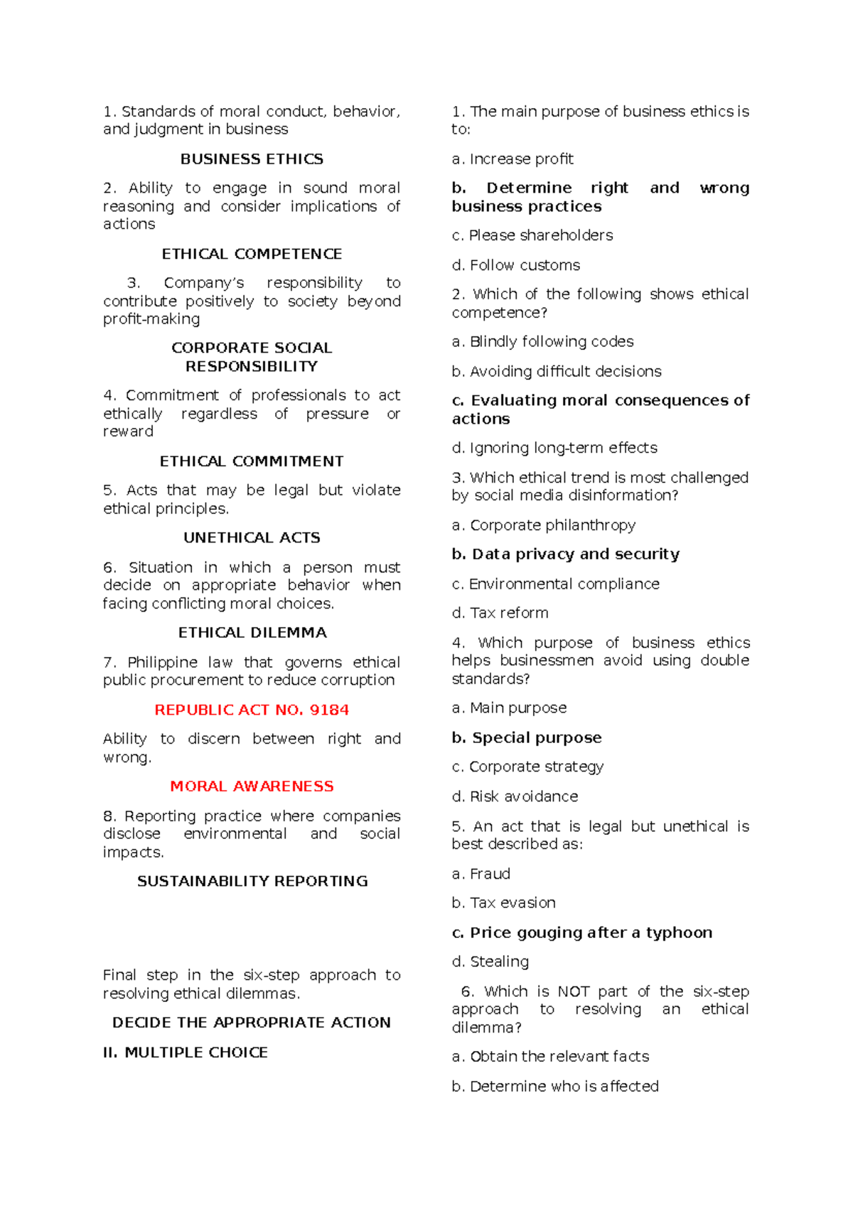 Germi - Midterms - Business Ethics Quiz Notes - Studocu