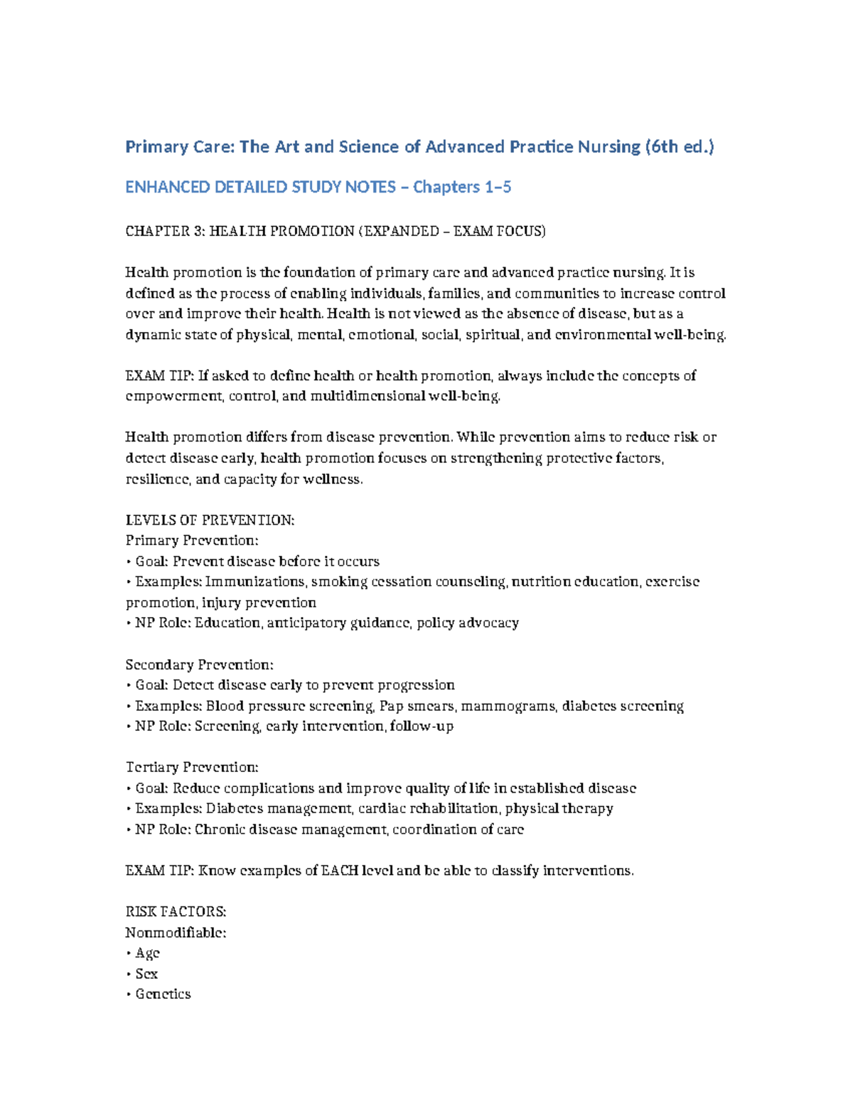 Advanced Practice Nursing: Health Promotion Insights (Ch 3) - Studocu
