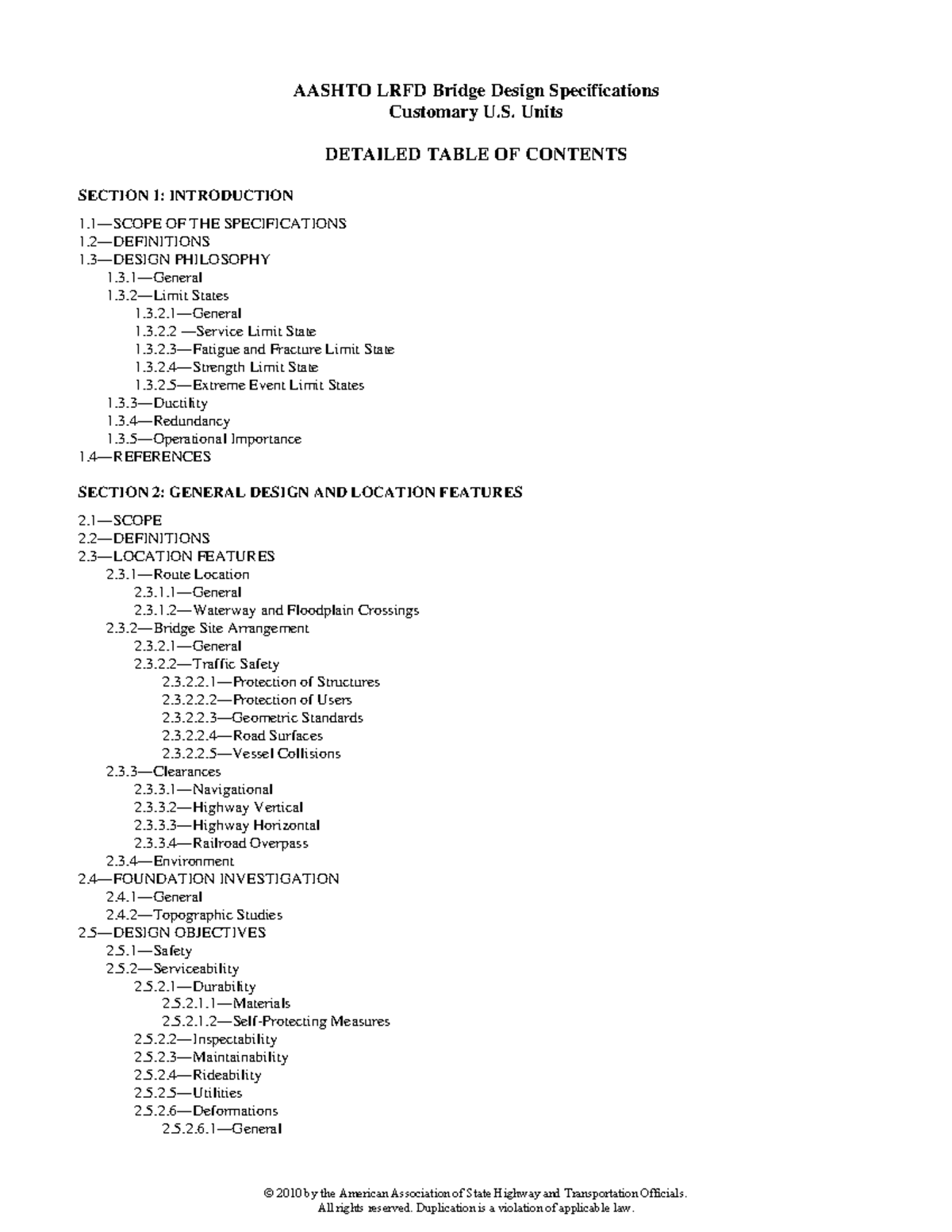 AASHTO LRFD Bridge Design Specifications: Detailed Table of Contents ...