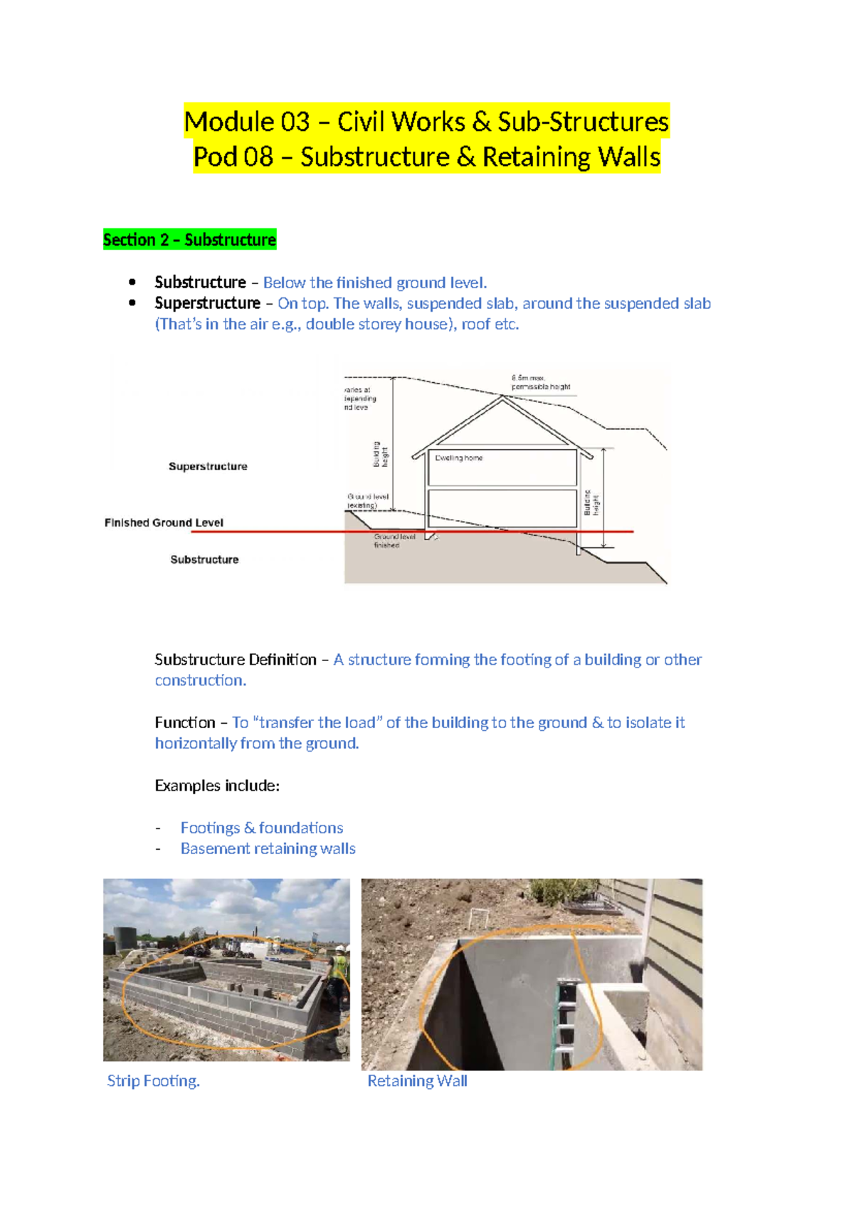 Pod 08 - Substructure & Retaining Walls Overview and Functions - Studocu