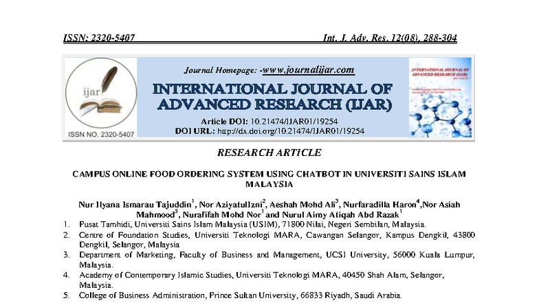Campus Online Food Ordering System Using Chatbot (USIM) - Studocu