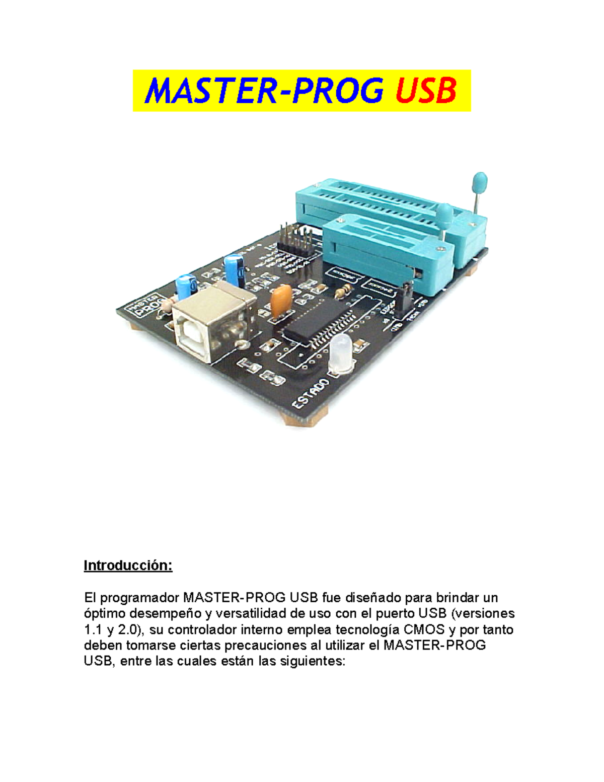 Guía de uso del Programador MASTER-PROG USB: Material de apoyo - Studocu