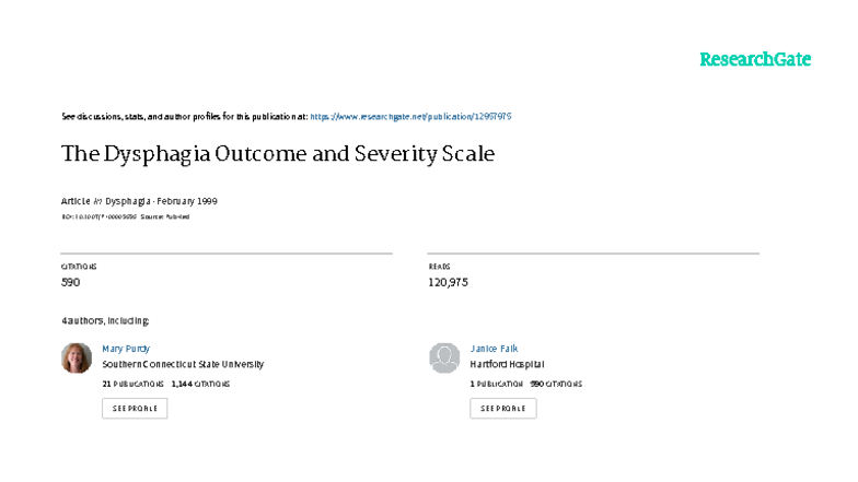 DOSS: Dysphagia Outcome and Severity Scale Analysis and Findings - Studocu