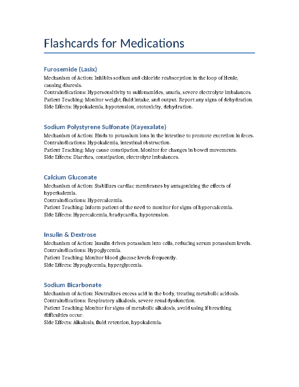 Medication Flashcards - Flashcards for Medications Furosemide (Lasix ...