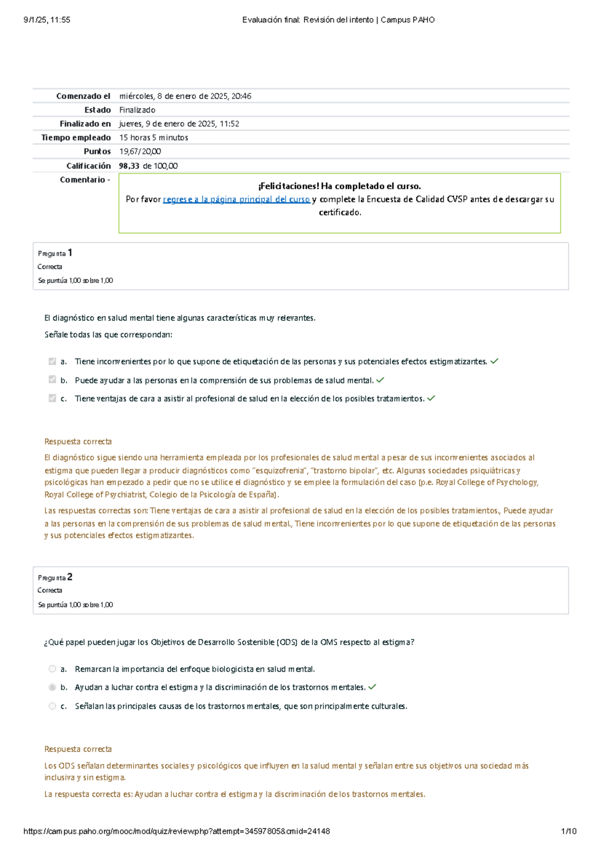 Evaluación Final del Curso PAHO: Estigma en Salud Mental y Respuesta ...