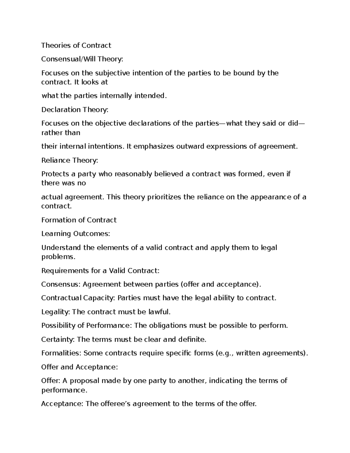 Contract Theory Overview and Elements of Valid Contracts - Studocu